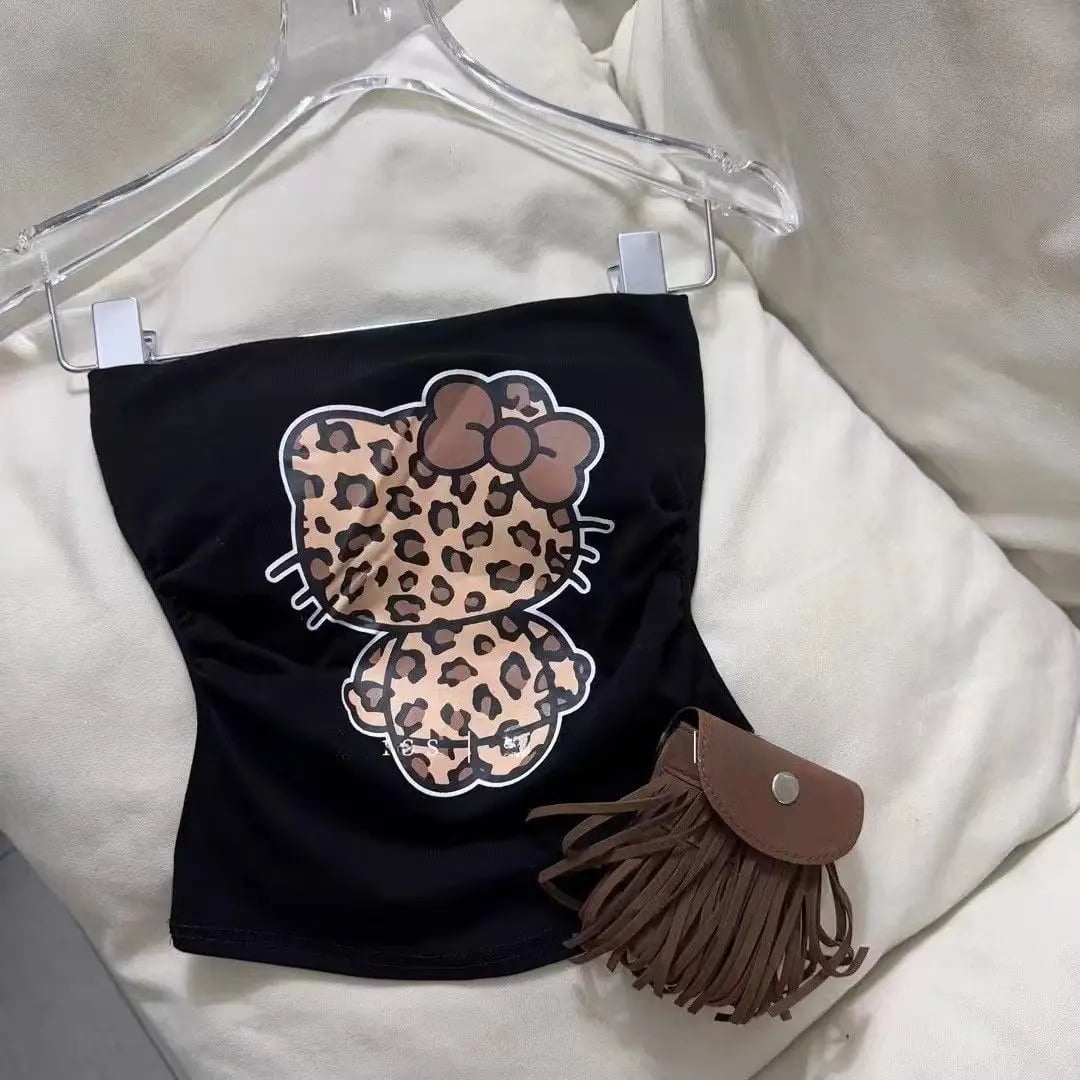 Summer Hello Kitty Hot Vest with Chest Pad New Version Women Short Tops ...