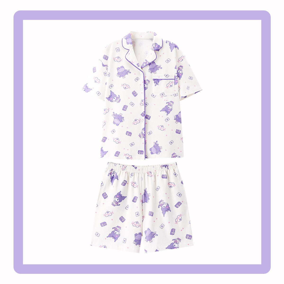 Summer Hello Kitty Kuromi Same Yellow Pom Pom Purin Pajama Women Cotton ...