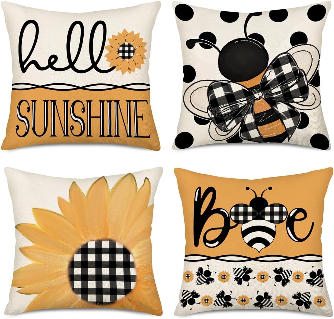 Summer Hello Sunshine Bee Sunflower Throw Pillow Covers 18x18 Inch ...