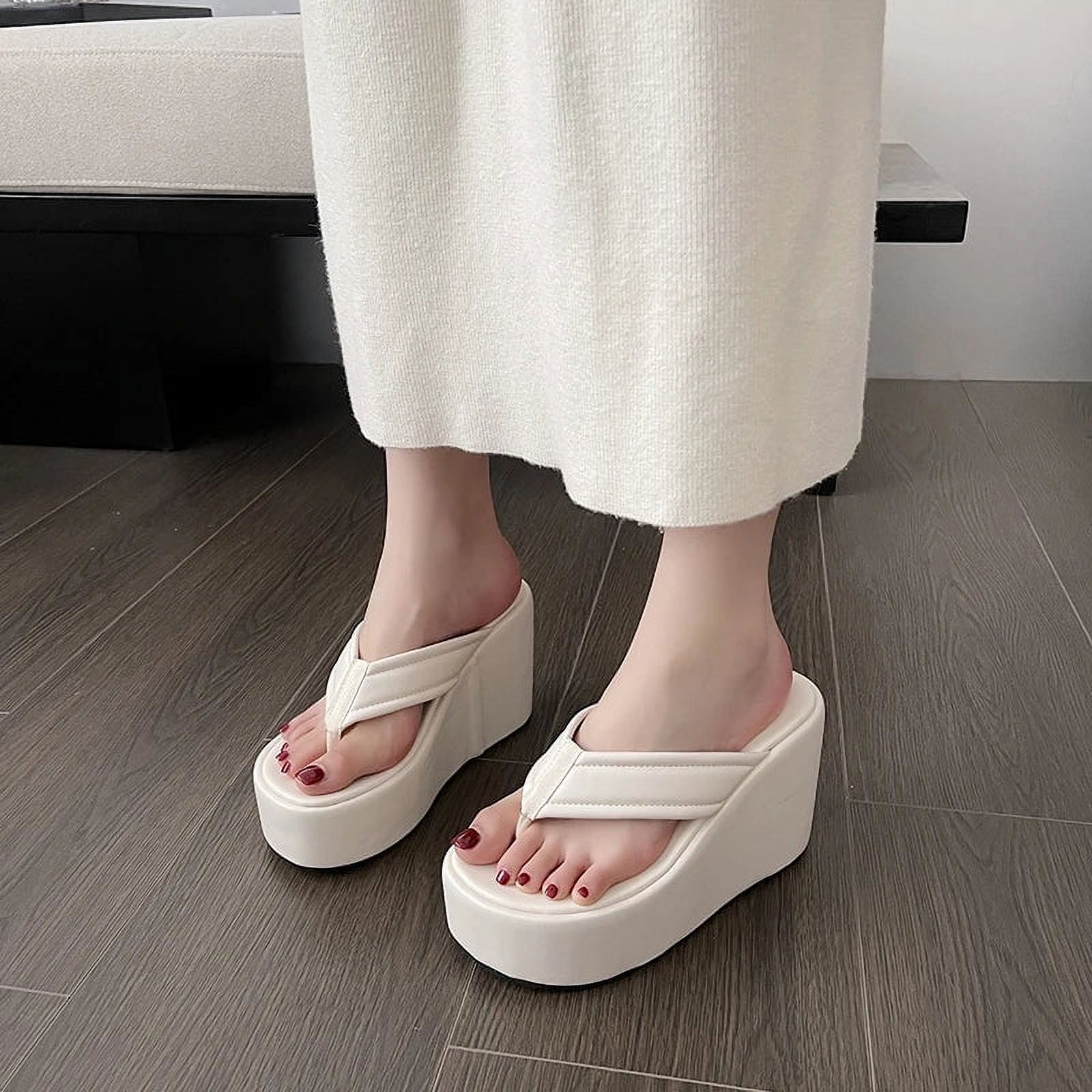 Summer Herringbone Slippers Women's Wedge Heel Pinch Toe High Heel ...