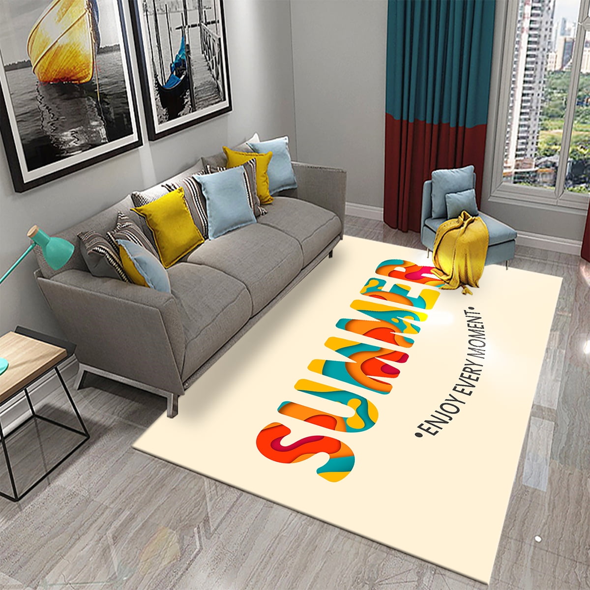 Summer Holiday Carpet Blue Ocean Scenery Rug Kids Teens Cartoon ...