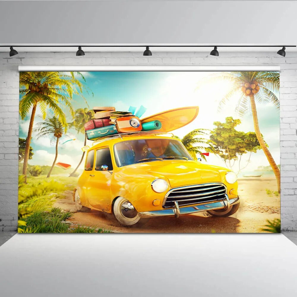 Summer Holiday Cars Photo Backdrops Palm Tree Sun Background ...