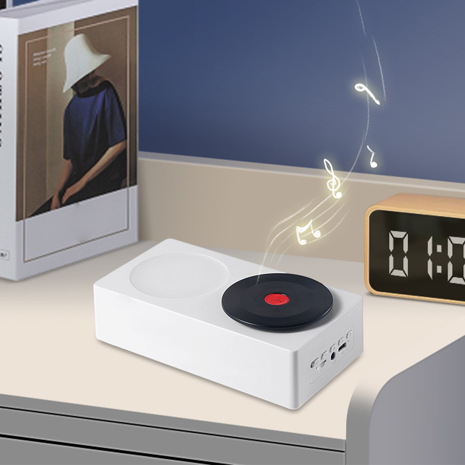 Rvasteizo Woodgrain 5.0 Bluetooth Speaker Atomic Vinyl Retro Record Player Rotating Time Card ...