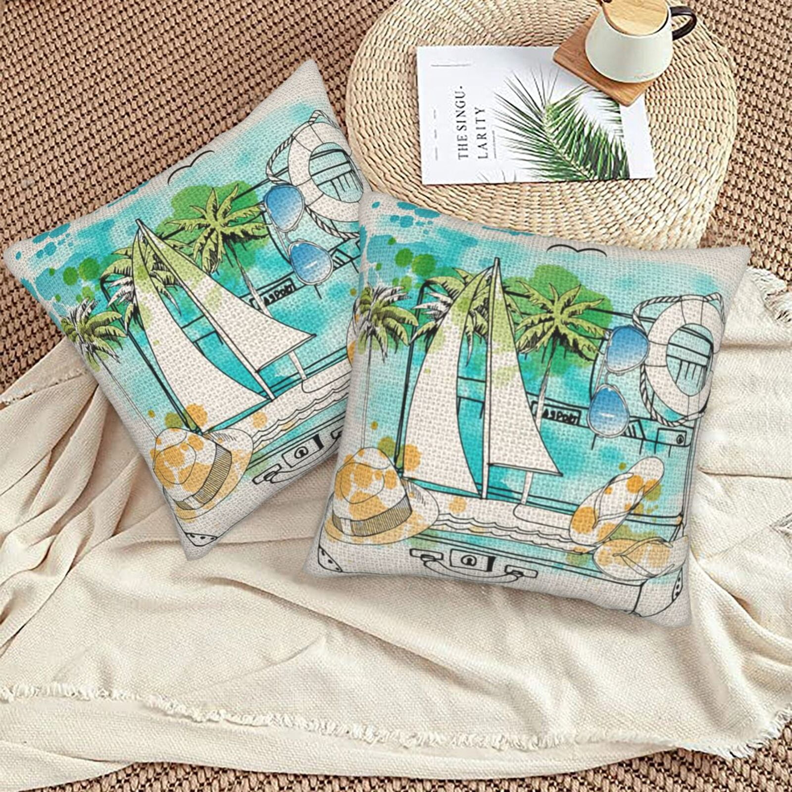Summer Holiday Throw Pillow Covers 20"X20" Set Of 2 Sofa Rustic Home ...