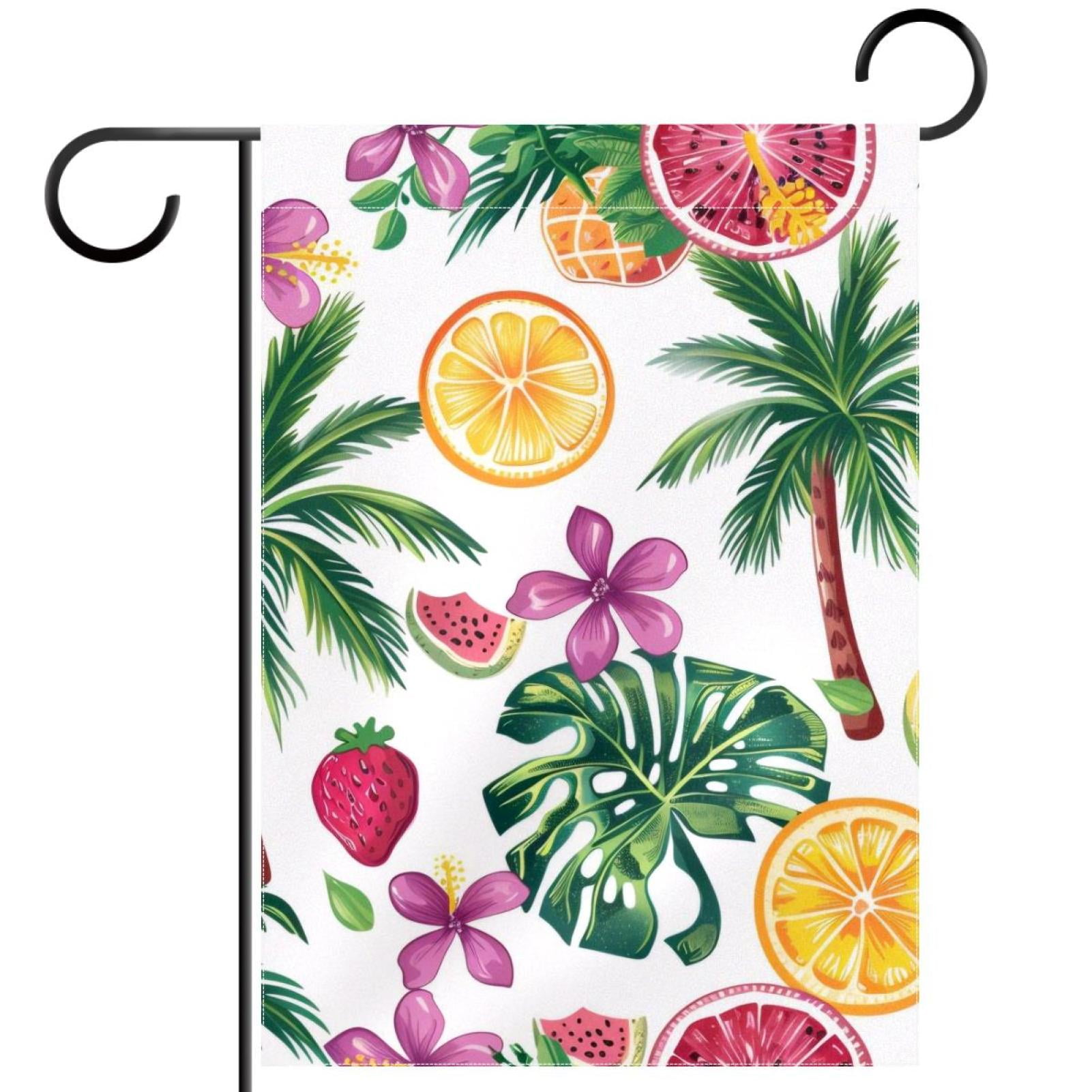 Summer Holidays Palm Tree and Tropical Fruits Welcome Garden Flags, 12 ...