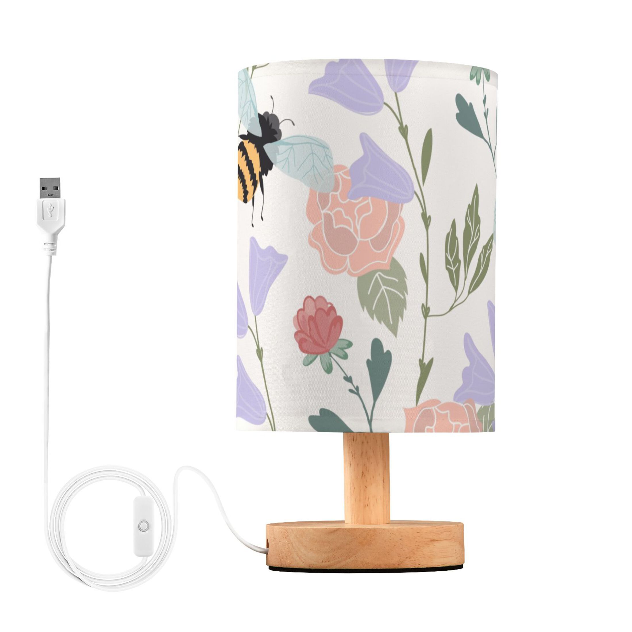 Summer Honey Bee and Flower Bedside Table Lamp LED Warm Lights with USB ...