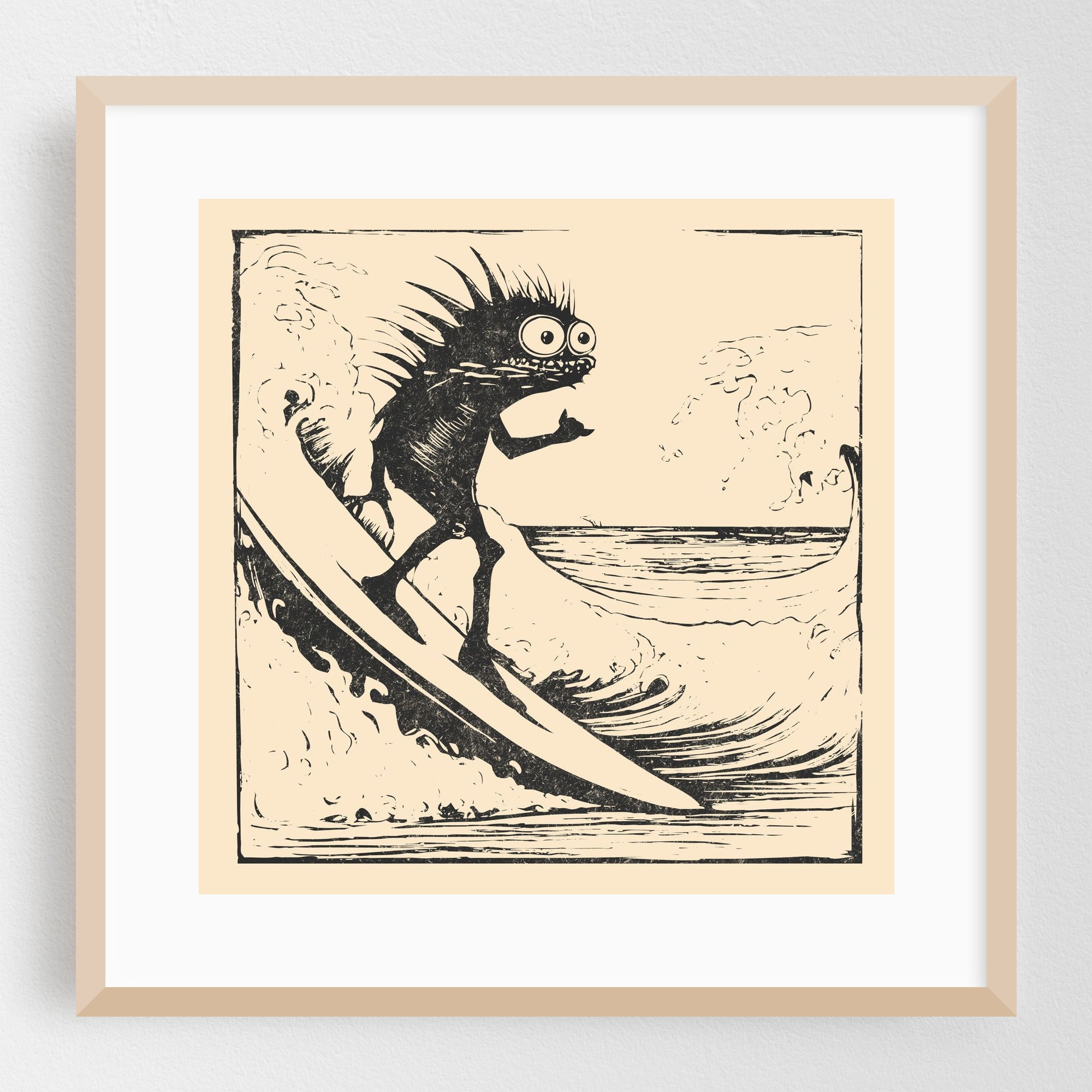 Summer Horror - Illustration Surf Humor Surfboard Waves Vintage Black ...