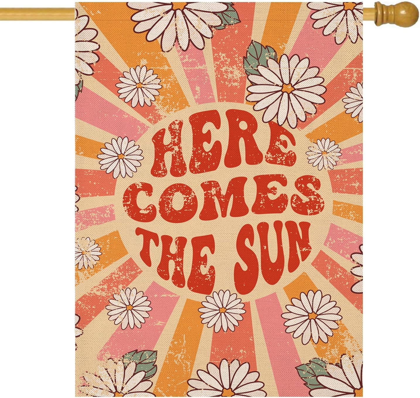 Summer House Flags for Outdoor Decoration, Watercolor Daisies Here Comes The Sun Large Yard Flag ...