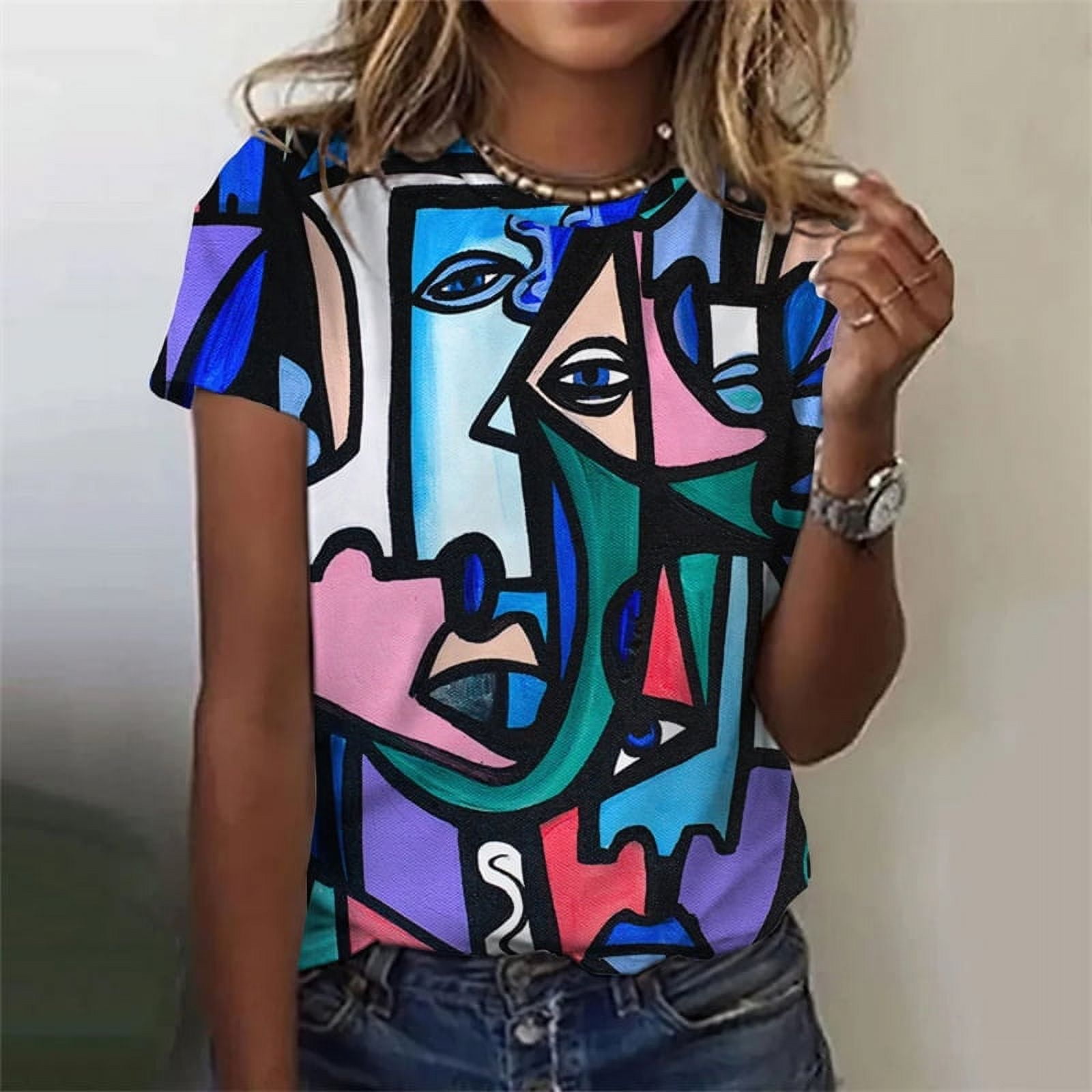 Summer Human Face Women Graphs T Shirts Fashion Short Sleeve Tops ...