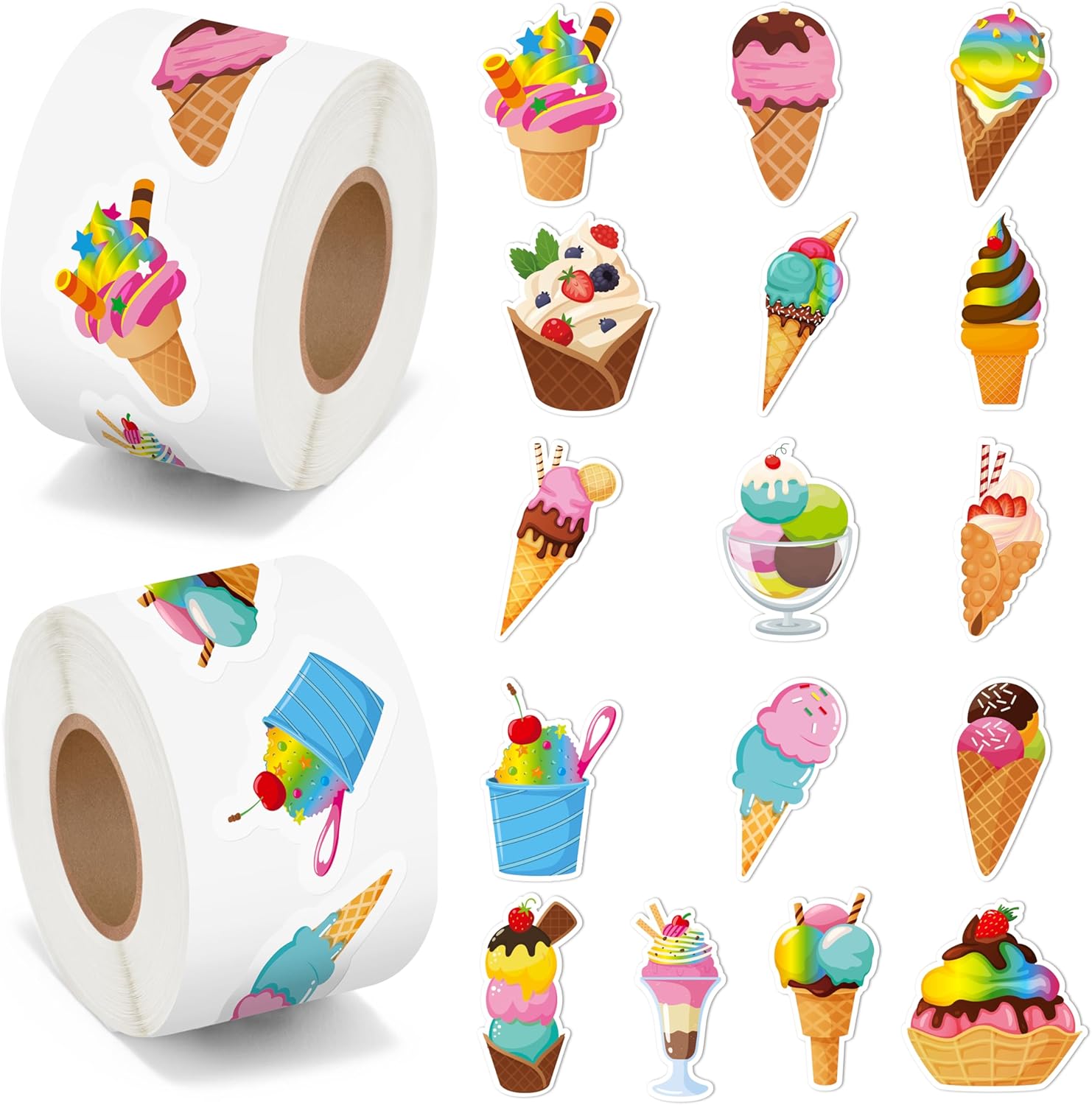 Summer Ice Cream Stickers - 1000Pcs Ice Cream Stickers in 2 Rolls ...