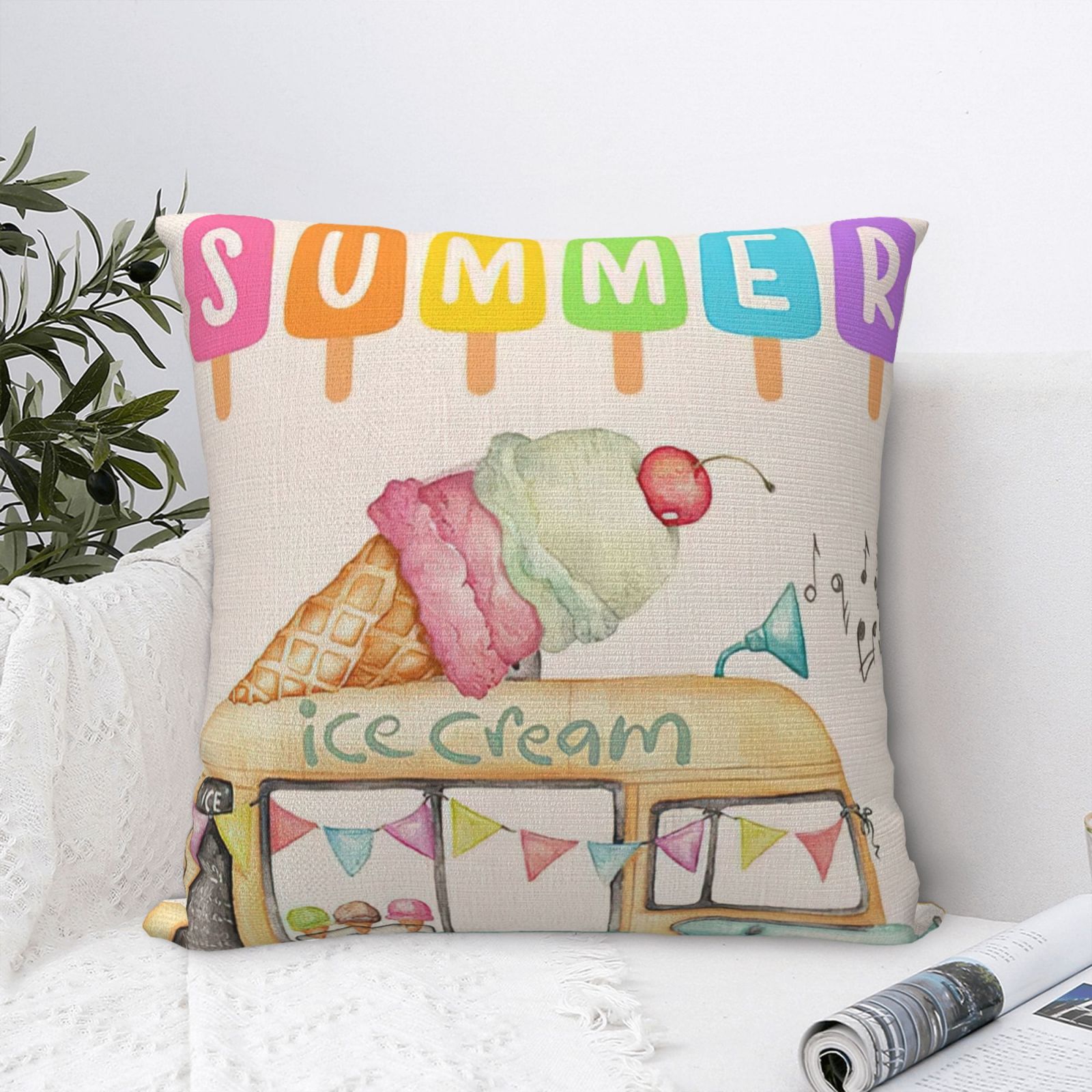 Summer Ice Cream Throw Pillow Covers Sofa Rustic Home Decor For Living ...