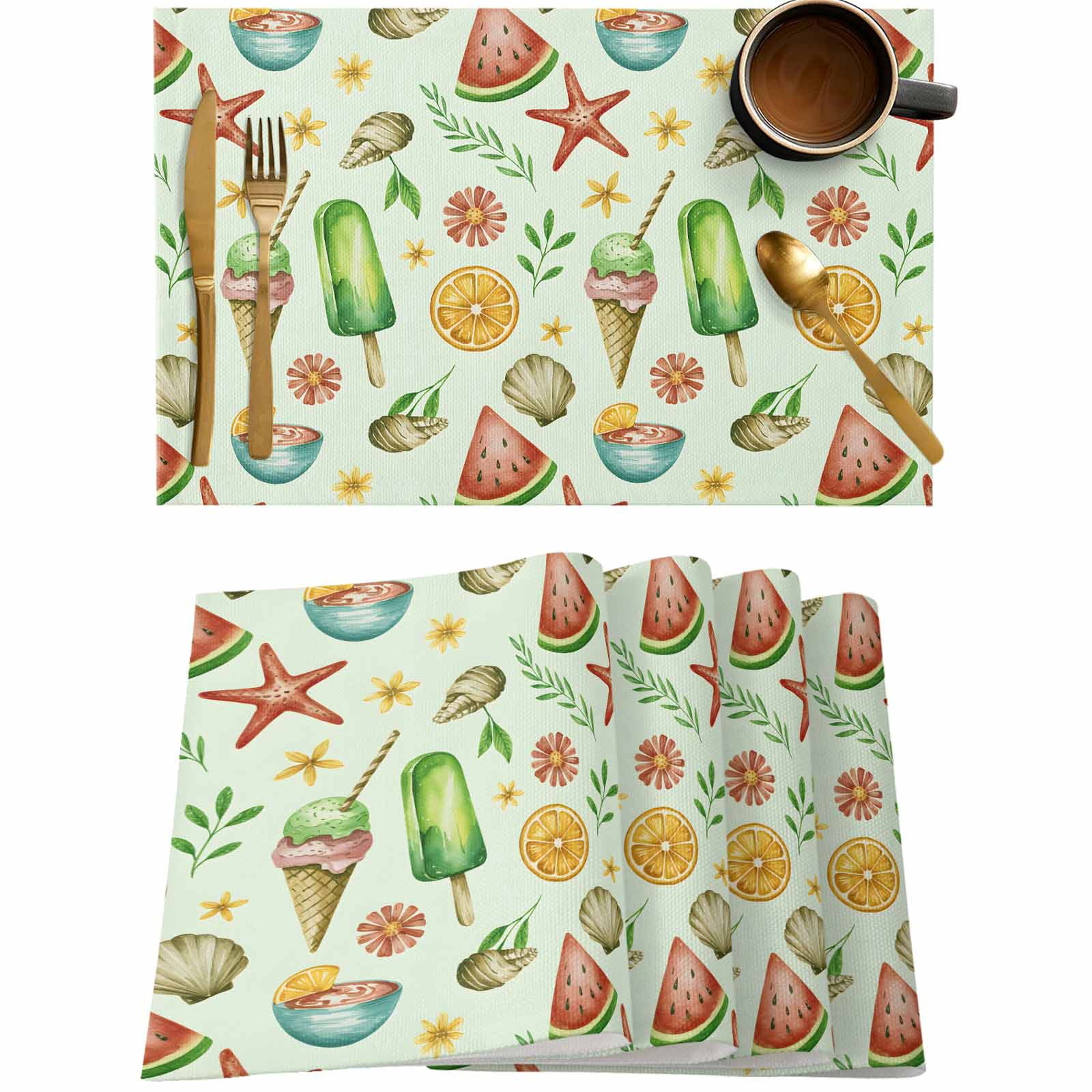Summer Ice Cream Watermelon Dessert Placemats Set of 4,Wipeable ...
