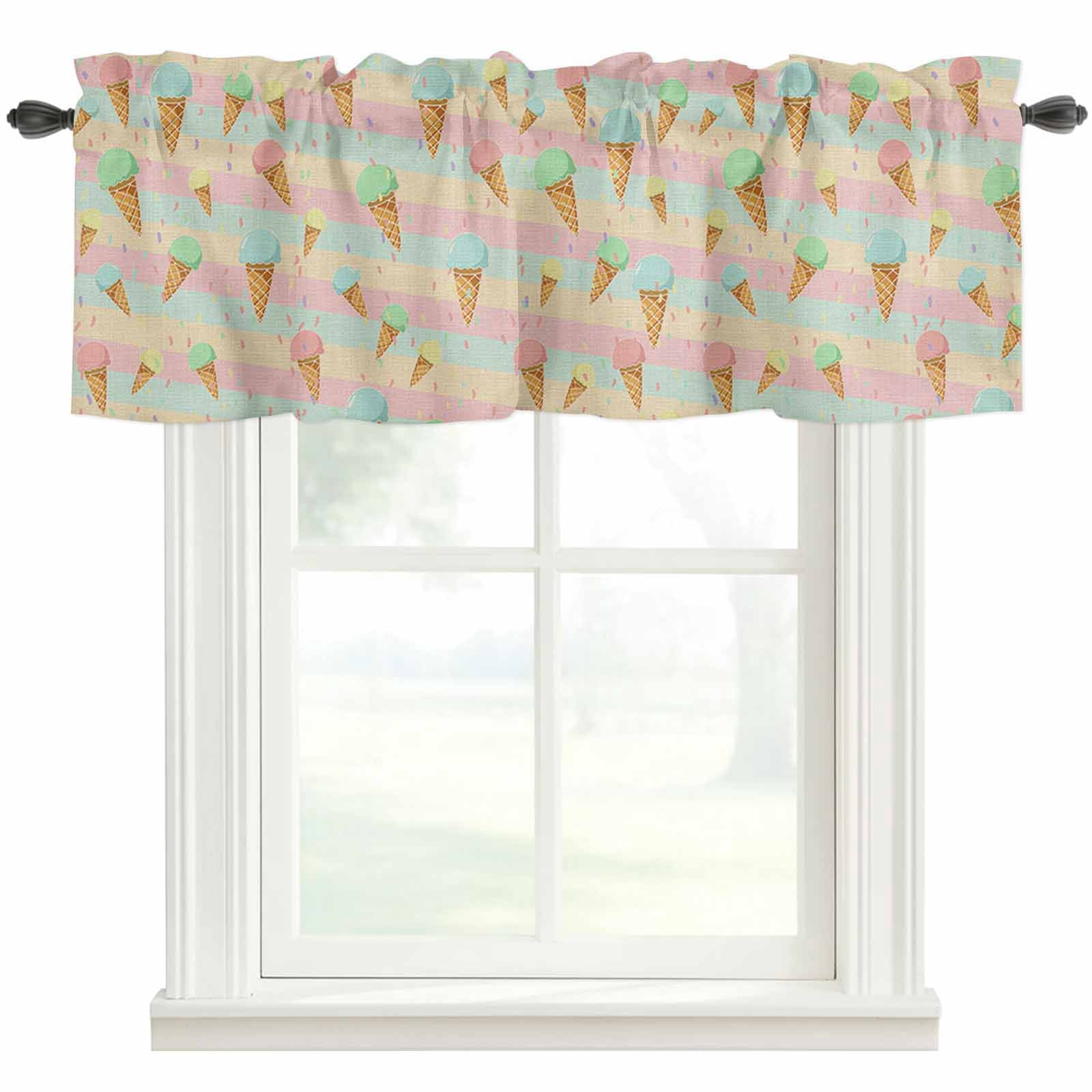 Summer Ice Cream Window Valance Curtain Colorful Stripe Rod Pocket ...