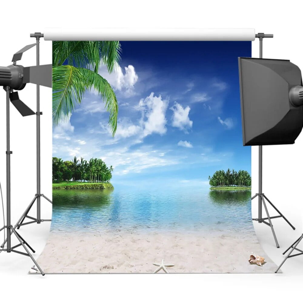 Summer Island Forest Background Blue Sky Sea Backdrop Photography Sandy ...