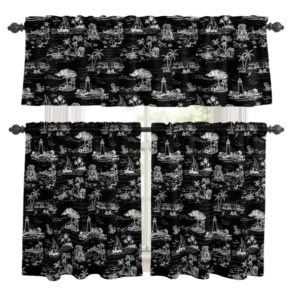 Summer Island Kitchen Curtains Set for Windows, Ocean Lighthouse ...