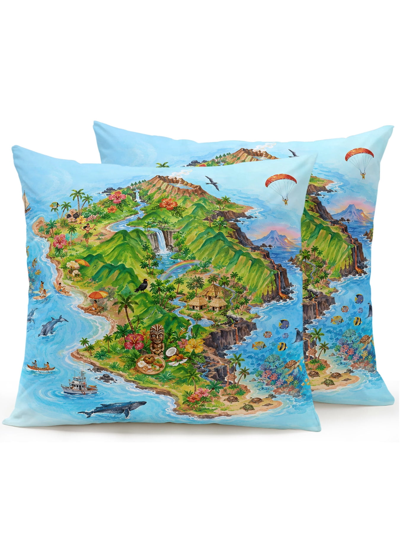 Summer Island Outdoor Throw Pillows with Inserts Set of 2, 18