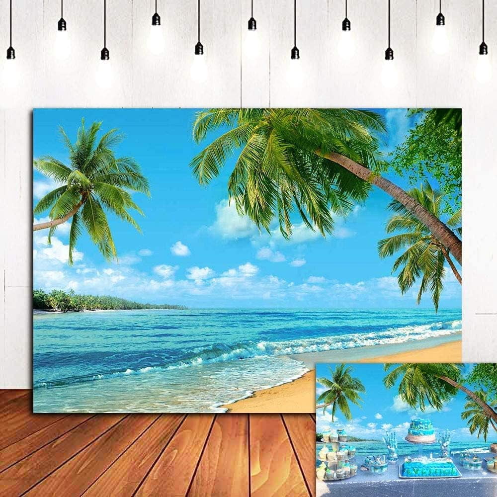 Summer Island Scene Photography Backdrop Beach Sea Palm Hawaiian Themed ...