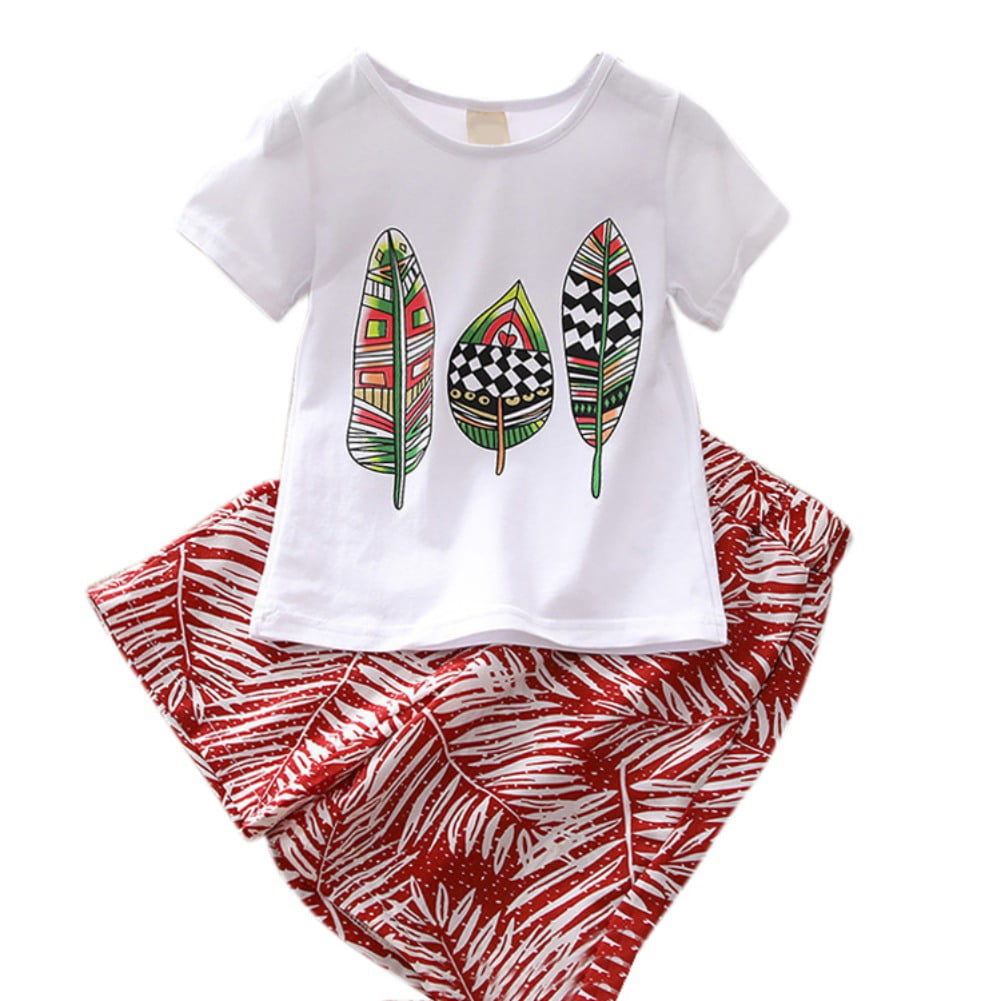Summer Kids Girls 2PCS Set Clothes Short Sleeve T-shirt + High Waist ...