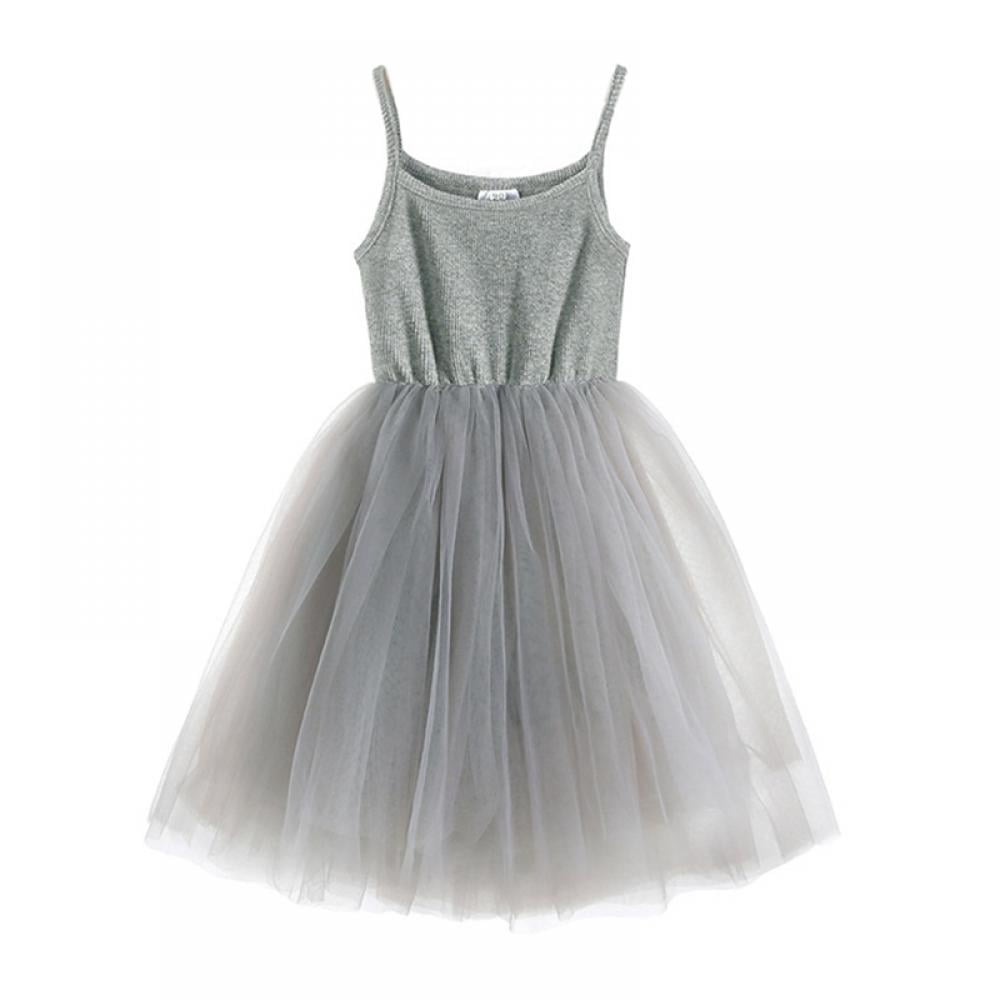 Summer Kids Girls Solid Sling Dresses Mesh Puffy Children Girl Birthday ...