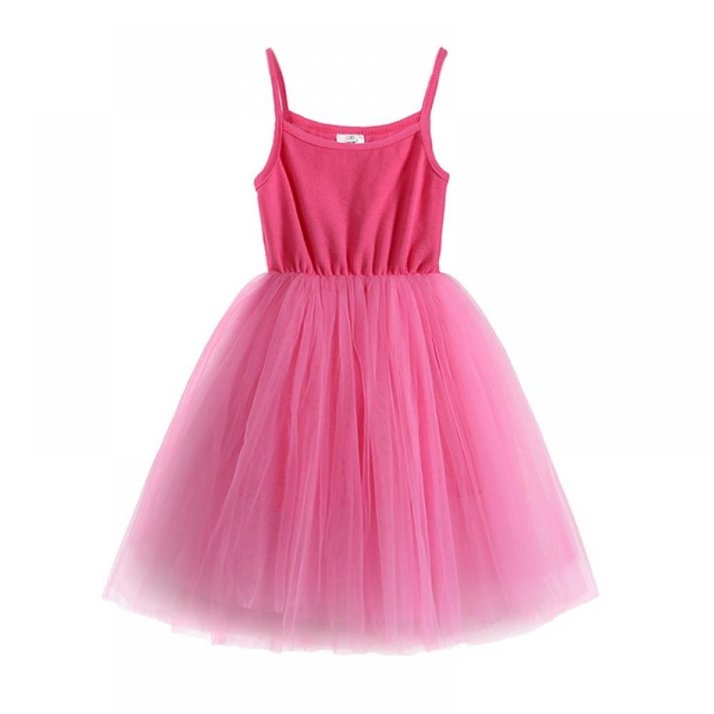 Summer Kids Girls Solid Sling Dresses Mesh Puffy Children Girl Birthday ...