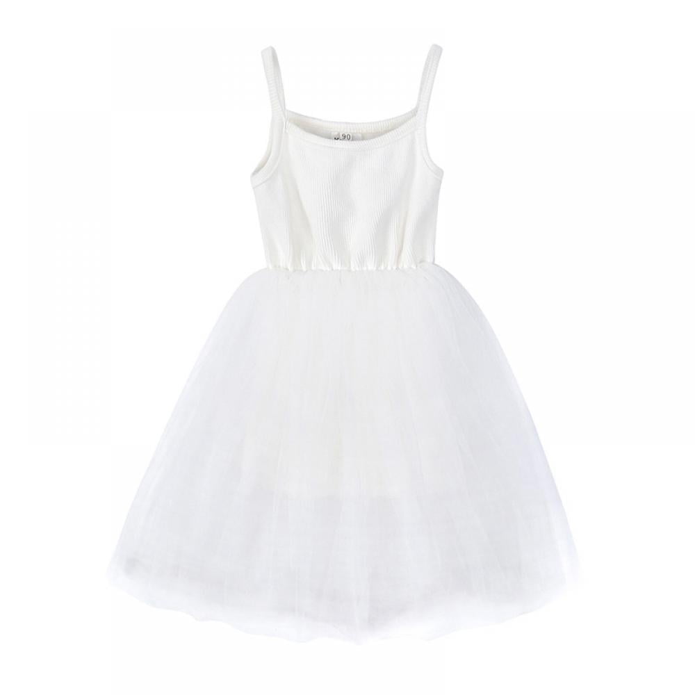 Summer Kids Girls Solid Sling Dresses Mesh Puffy Children Girl Birthday ...