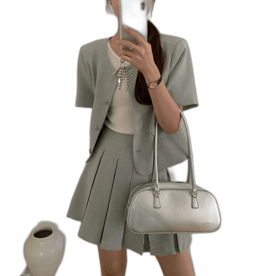 Summer Korean Style Petite Round Neck Suit Jacket High Waist Slim ...