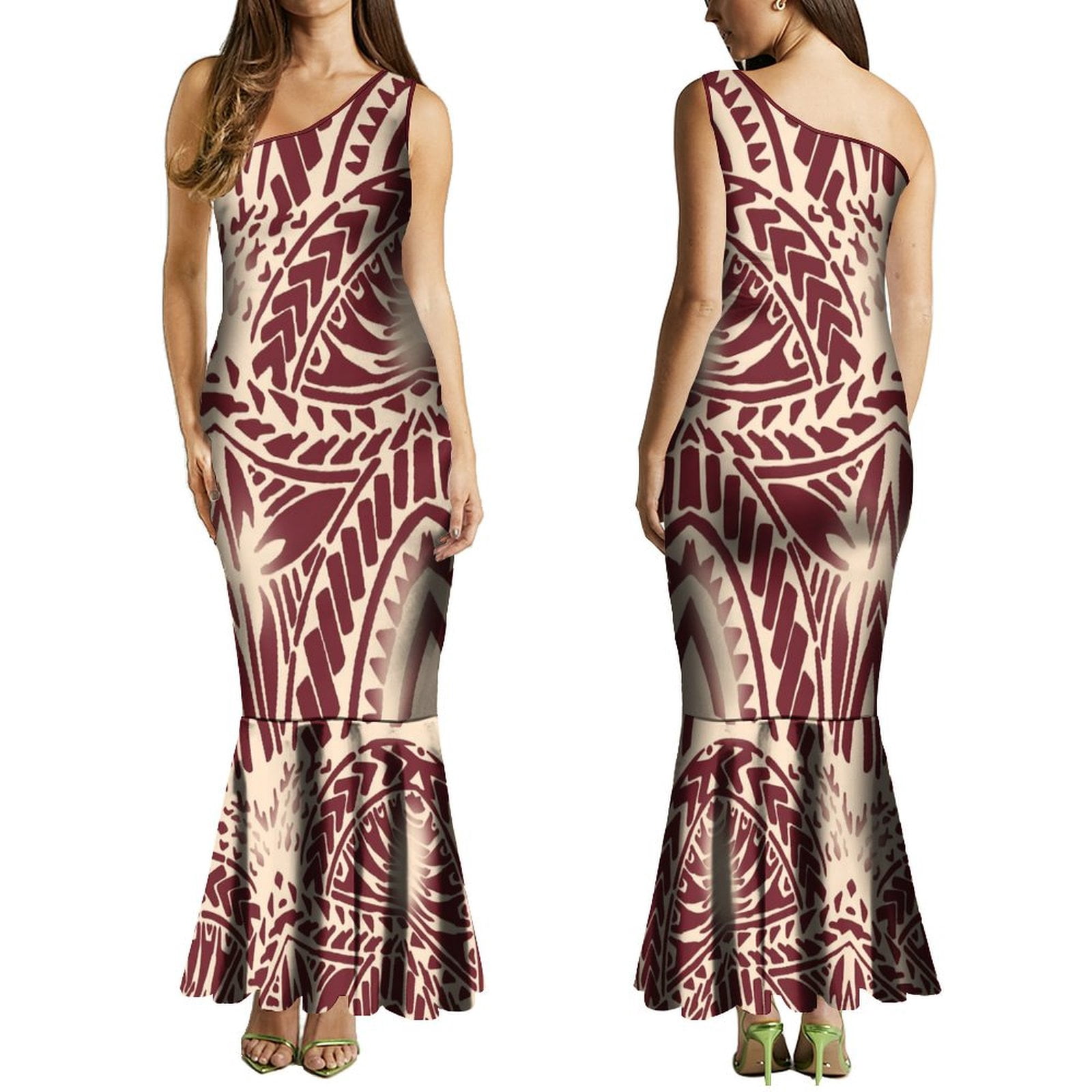 Summer Ladies Long Dress Polynesian Dress Sexy Sleeveless One-Shoulder ...