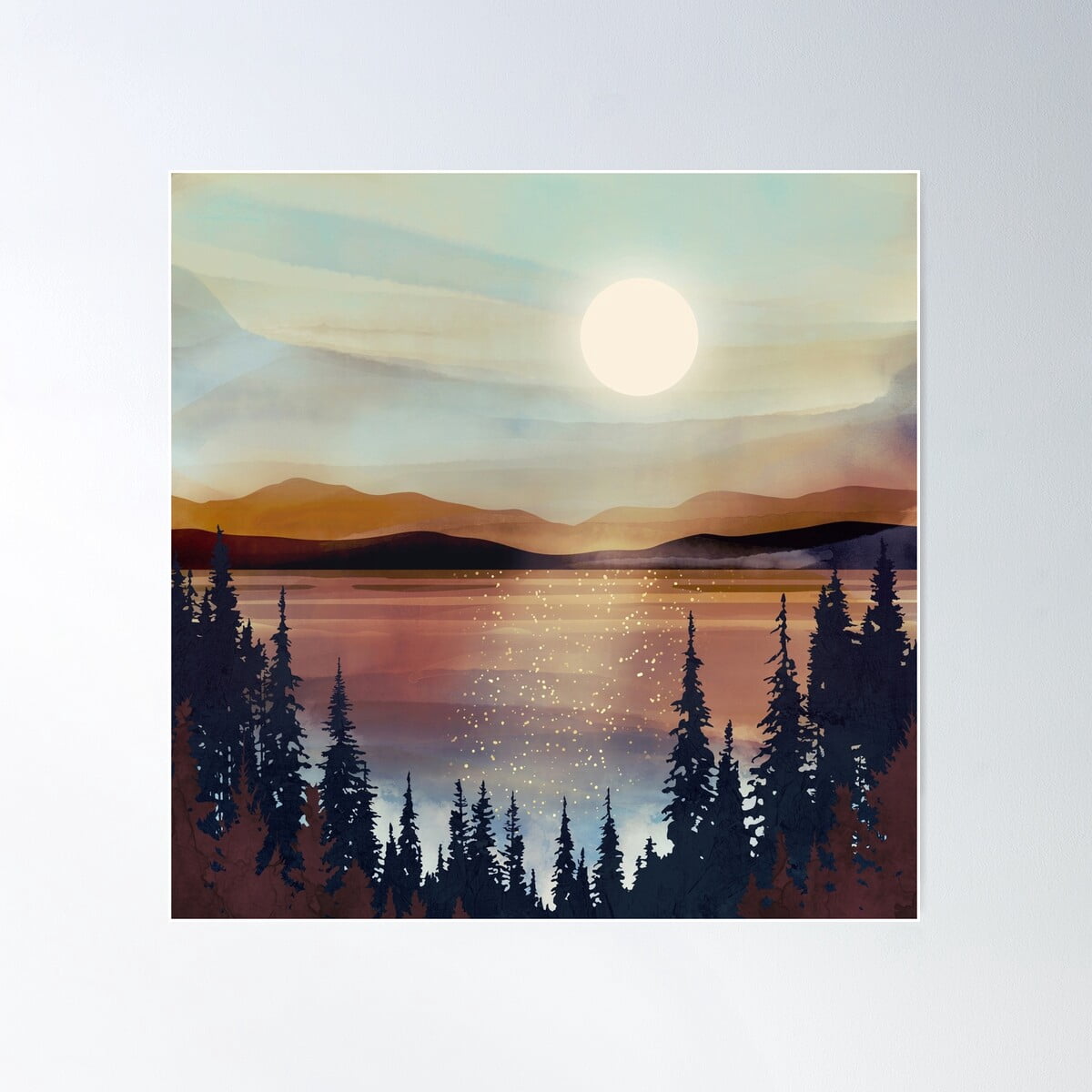 Summer Lake Sunset Poster Wall Art, Modern Wall Decor For Living Room ...