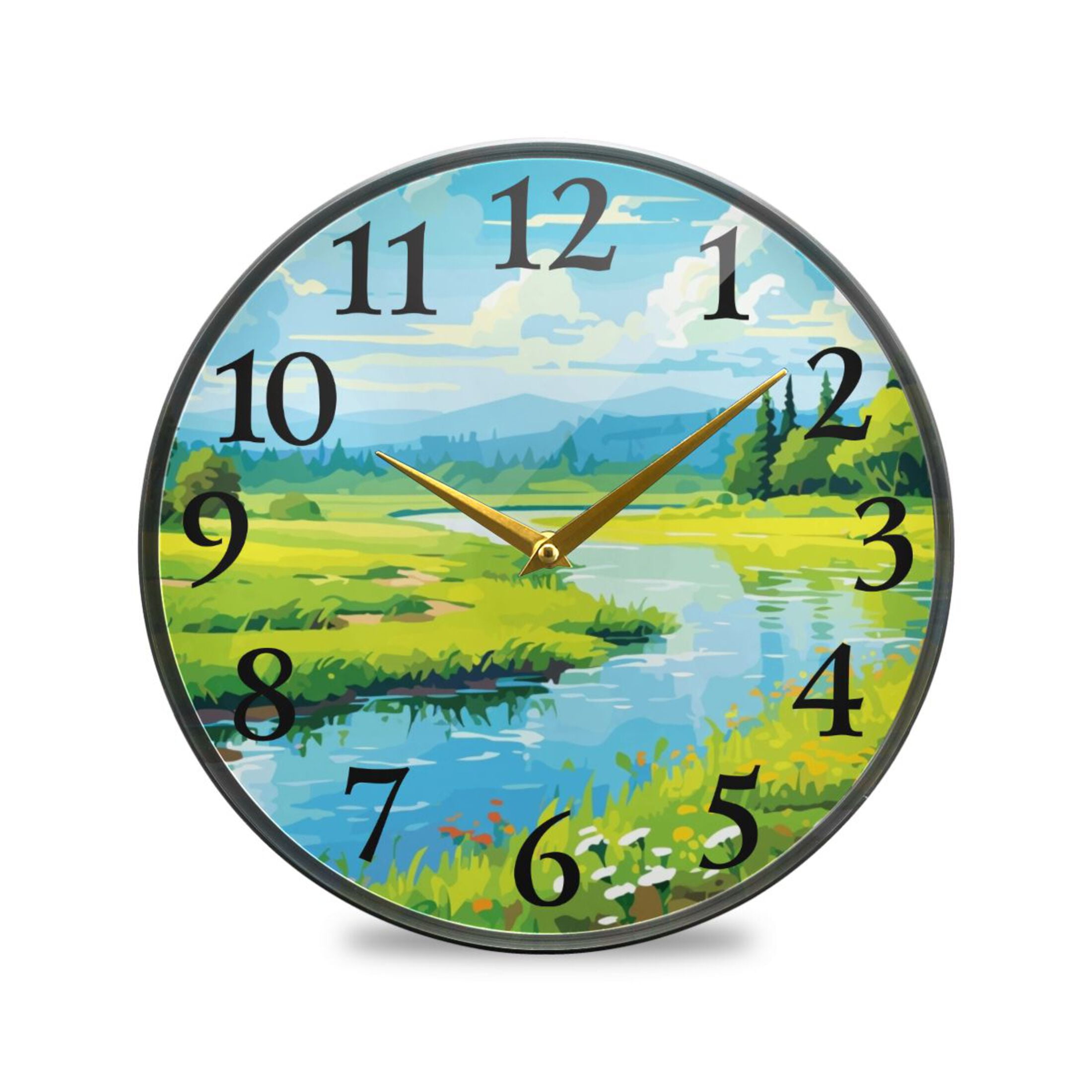 Summer Landscape Green Wall Clocks Battery Operated 11.9 Inch Round ...