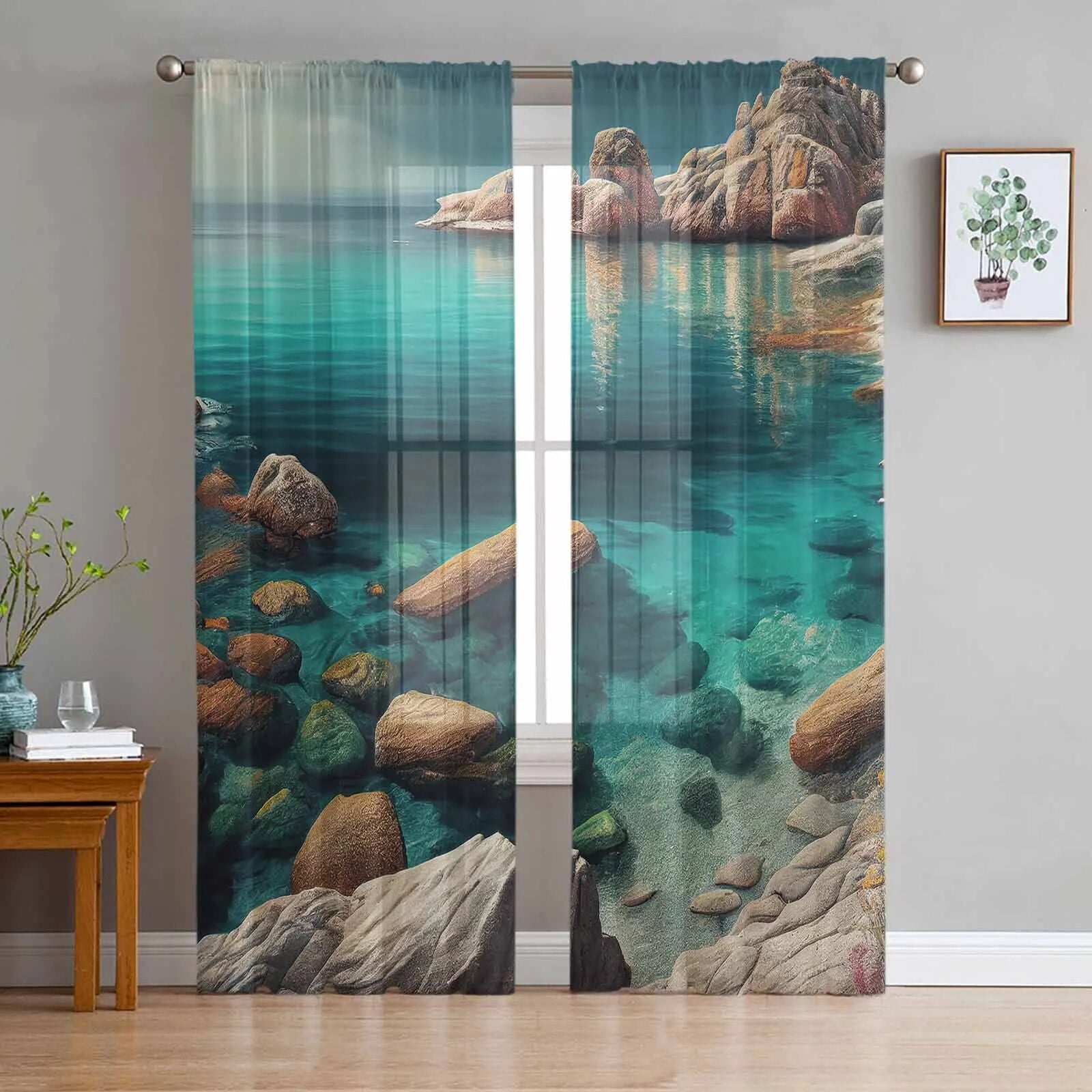 Summer Landscape Ocean Tulle Curtains for Living Room Bedroom Modern ...
