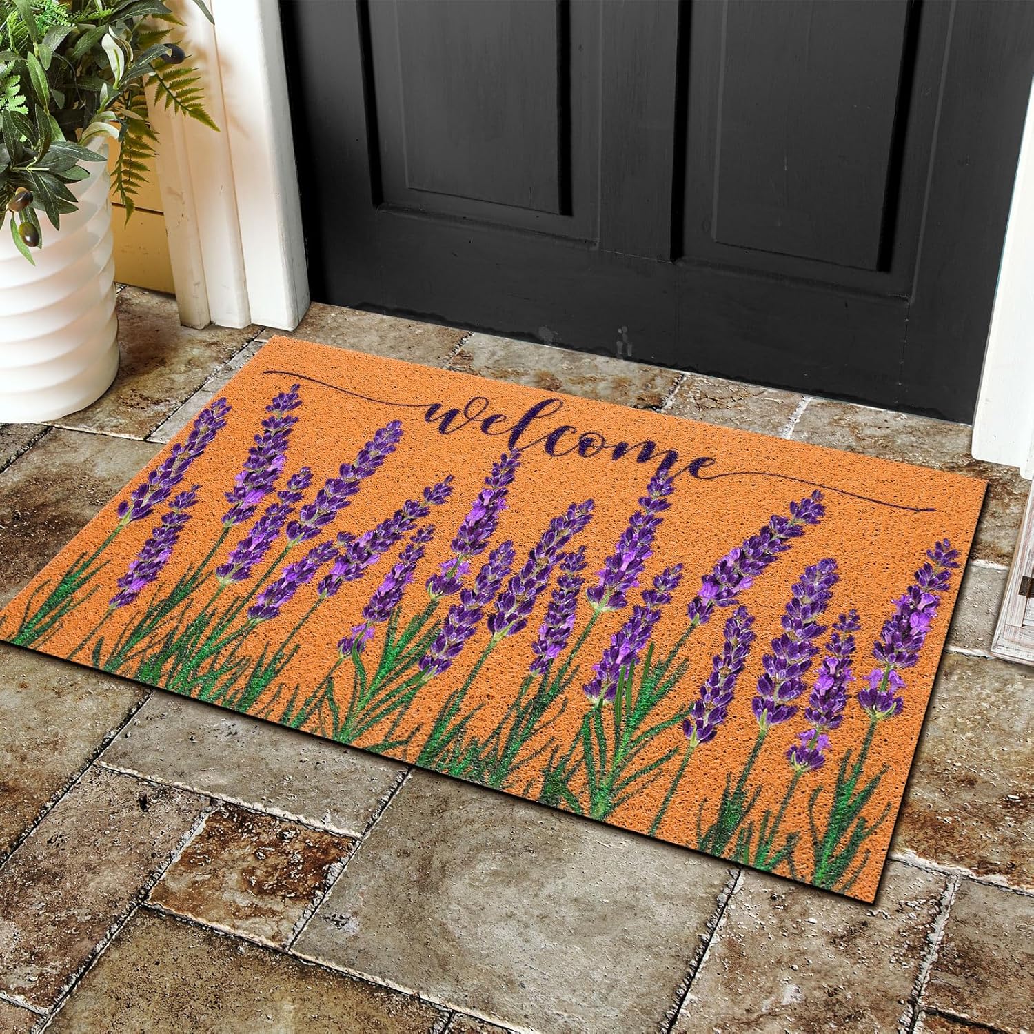 Summer Lavender Floral Coir Door Mat 17 x 29 Inch Farmhouse Cute ...