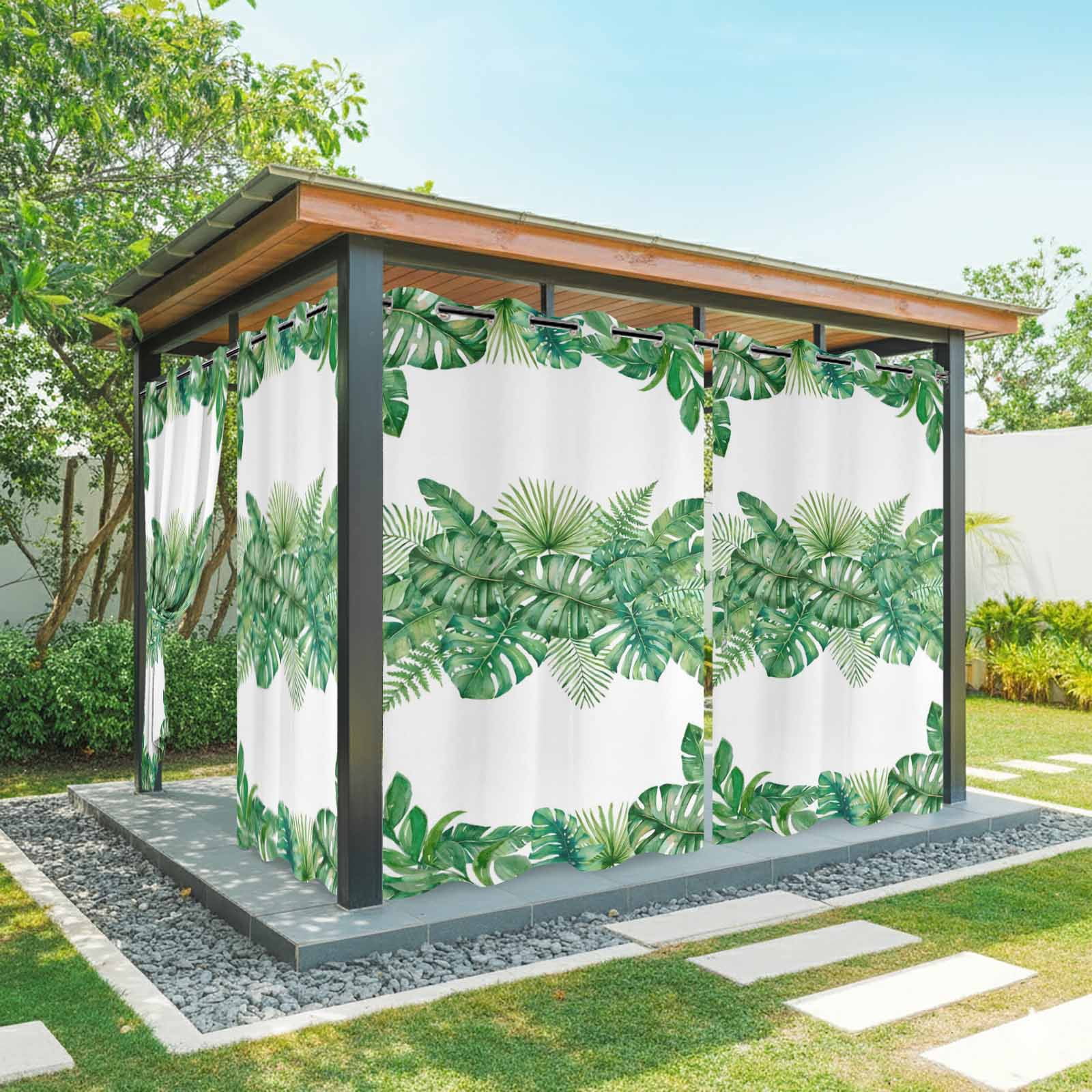 Summer Leaf Outdoor Curtains for Patio, Watercolor Monstera Ferns Palm ...
