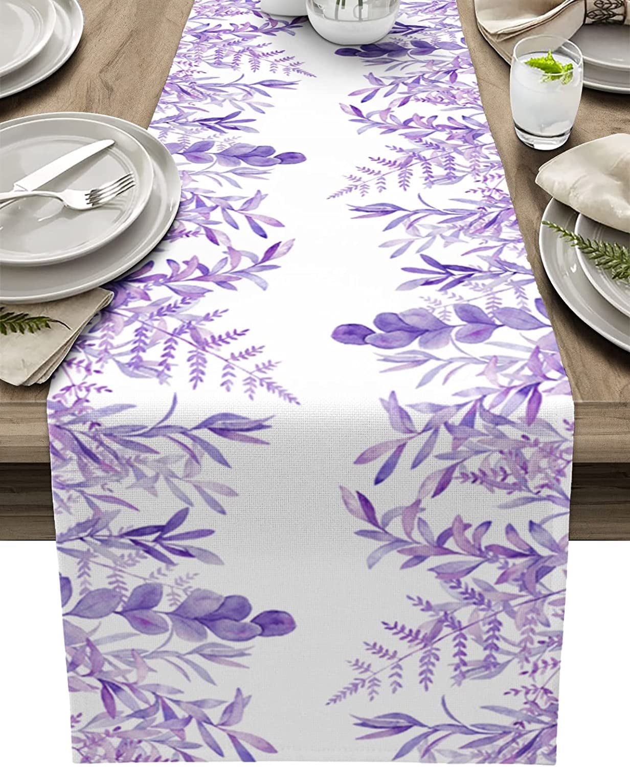 Summer Leaf Watercolor Abstract Art Linen Table Runners Holiday Party ...