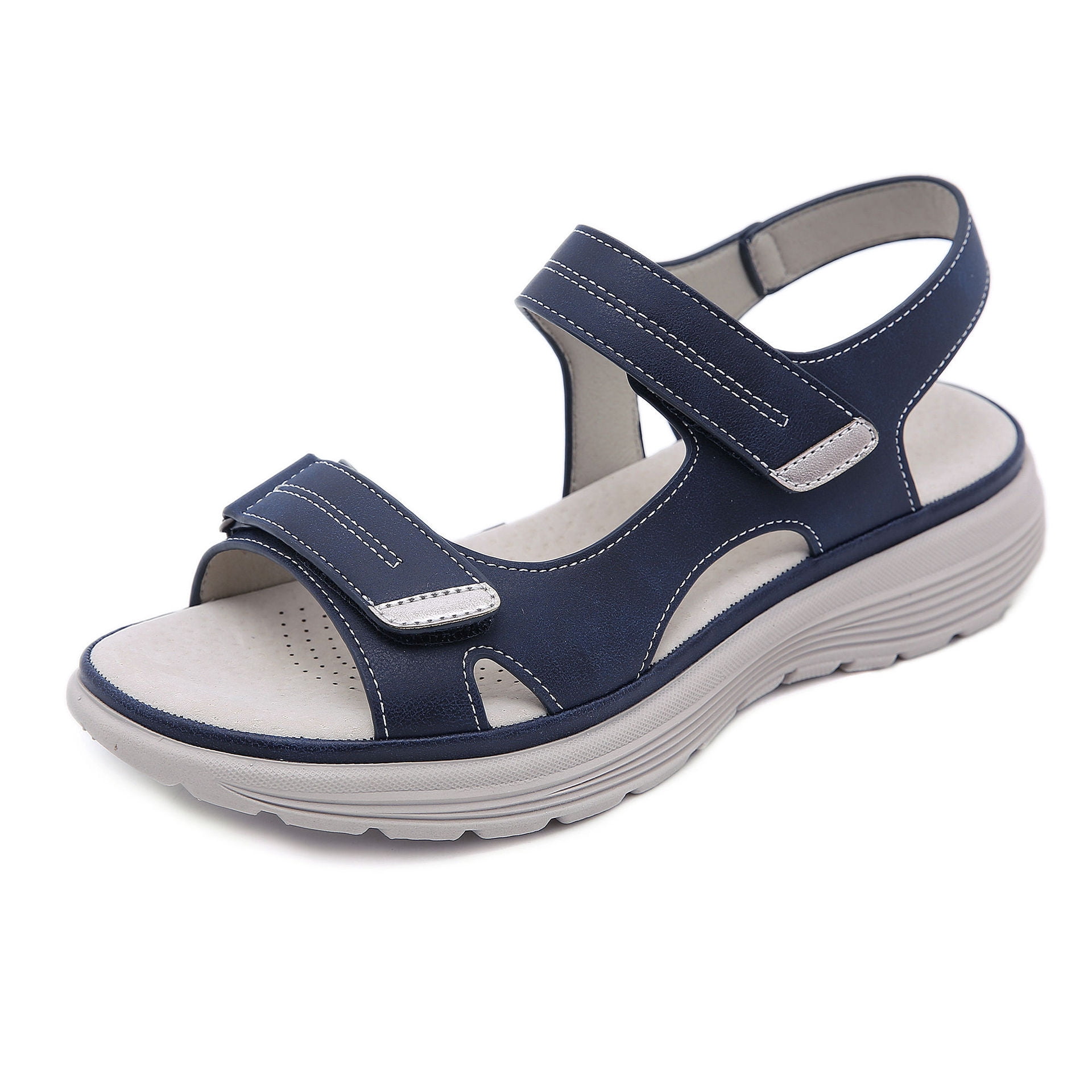 Summer Leather Sandals for Women Sporty Wedge Lightweight Velcro Plus ...