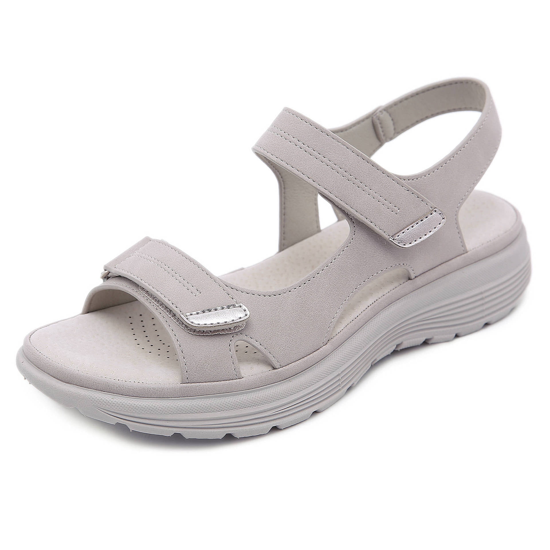 Summer Leather Sandals for Women Sporty Wedge Lightweight Velcro Plus ...