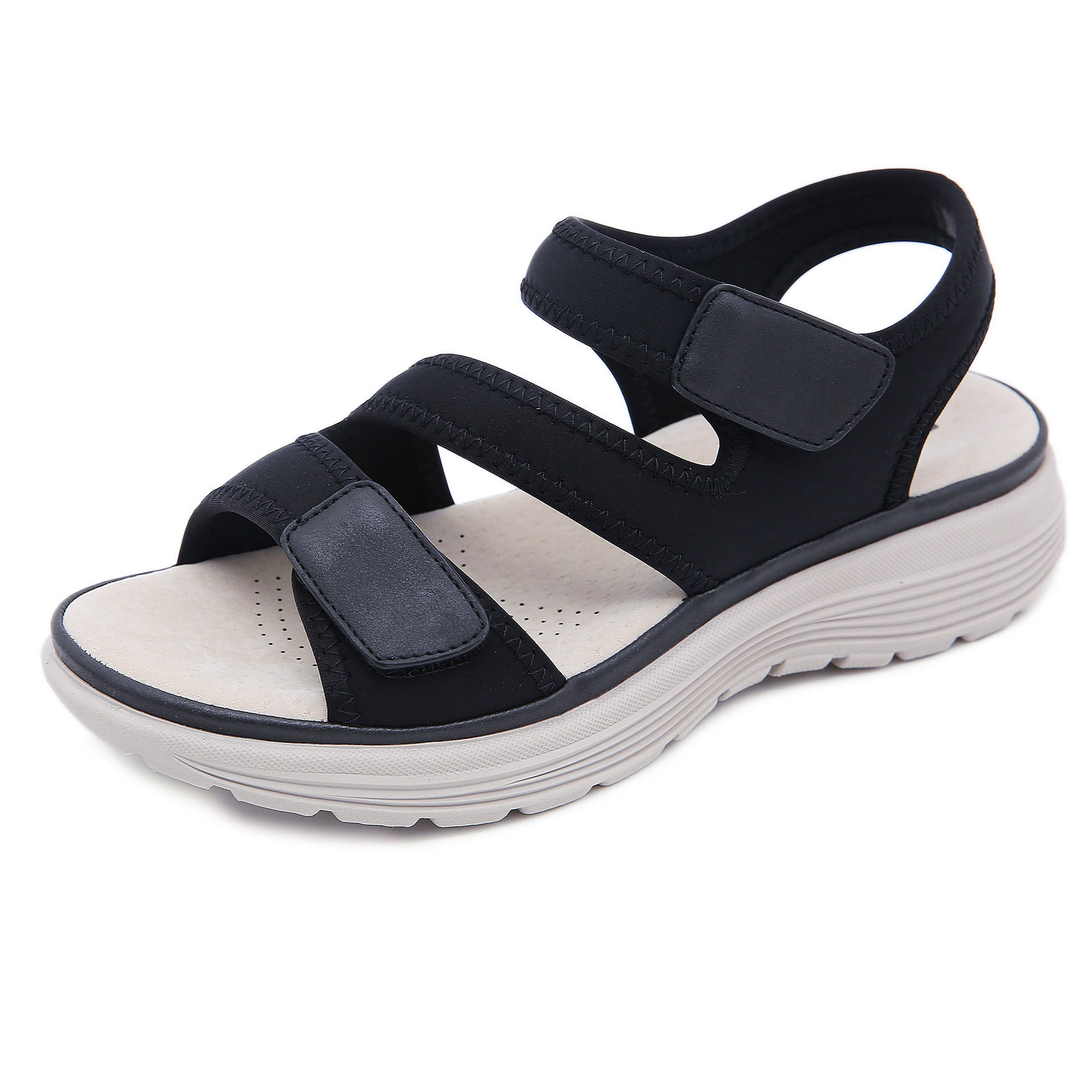 Summer Leather Sandals for Women Sporty Wedge Lightweight Velcro Plus ...