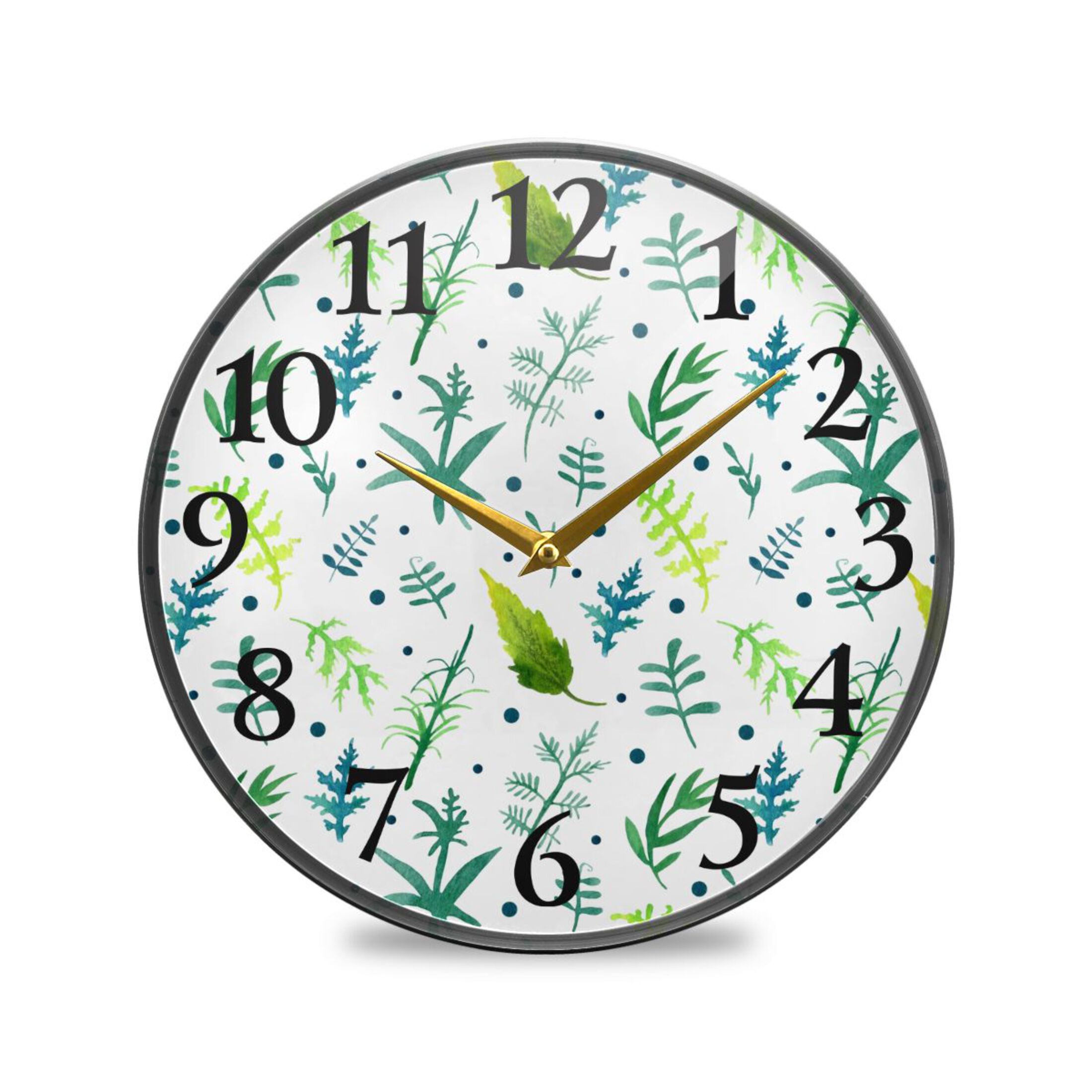 Summer Leaves Green Wall Clocks Battery Operated 9.5 Inch Round Clock ...