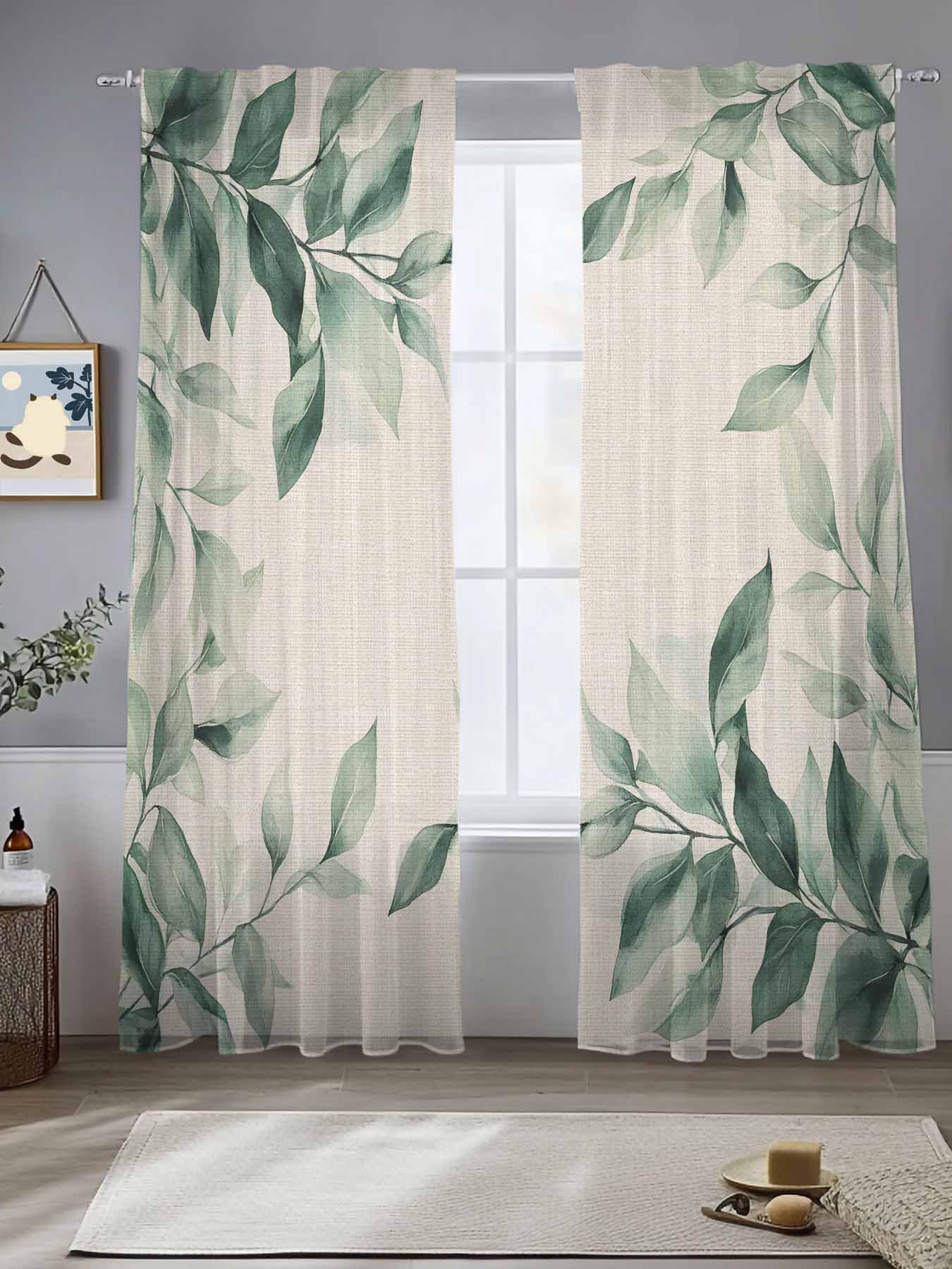 Summer Leaves Sheer Curtains for Living Room Bedroom Retro Country ...
