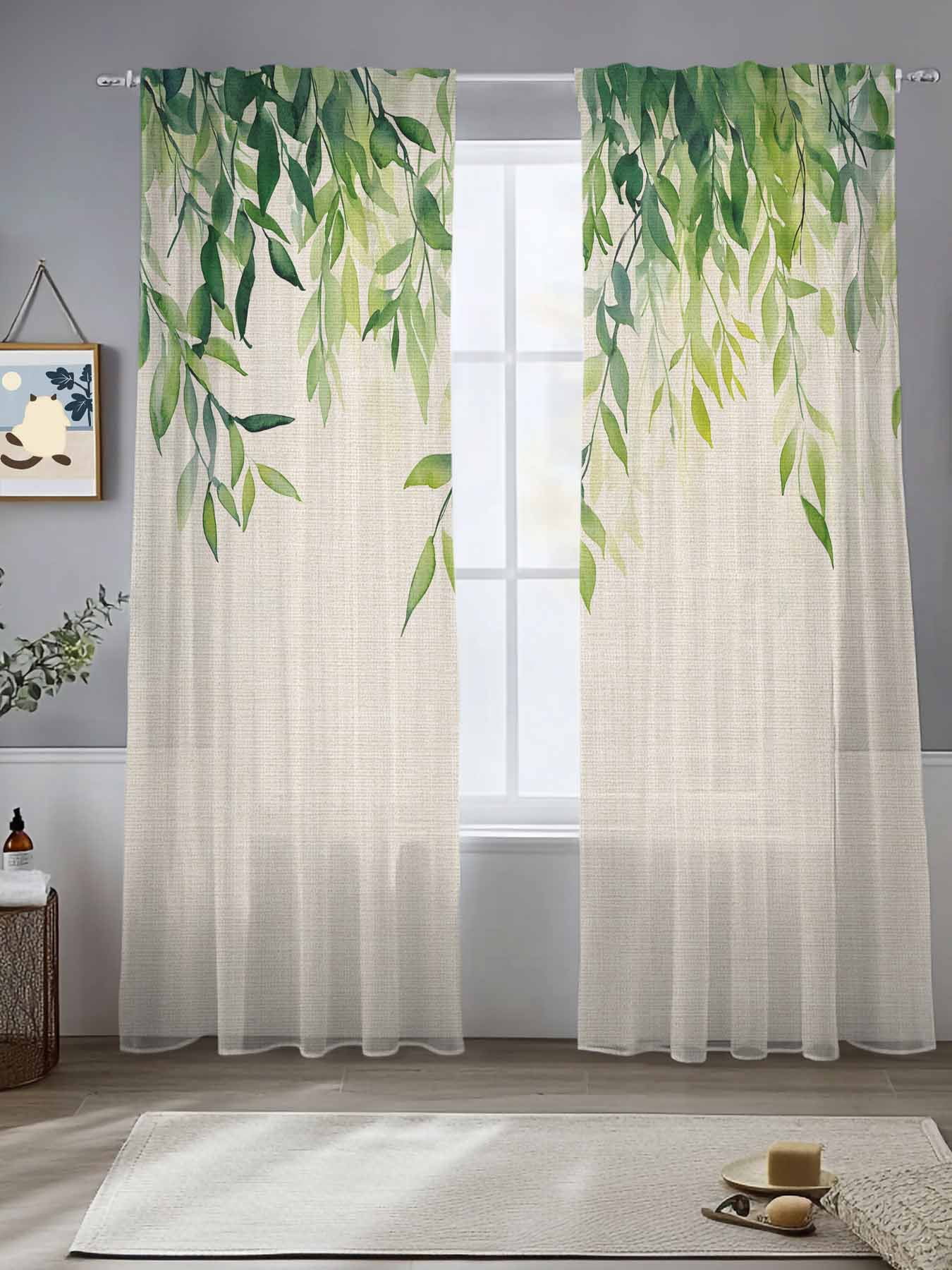 Summer Leaves Sheer Curtains for Living Room Bedroom Spring Green ...