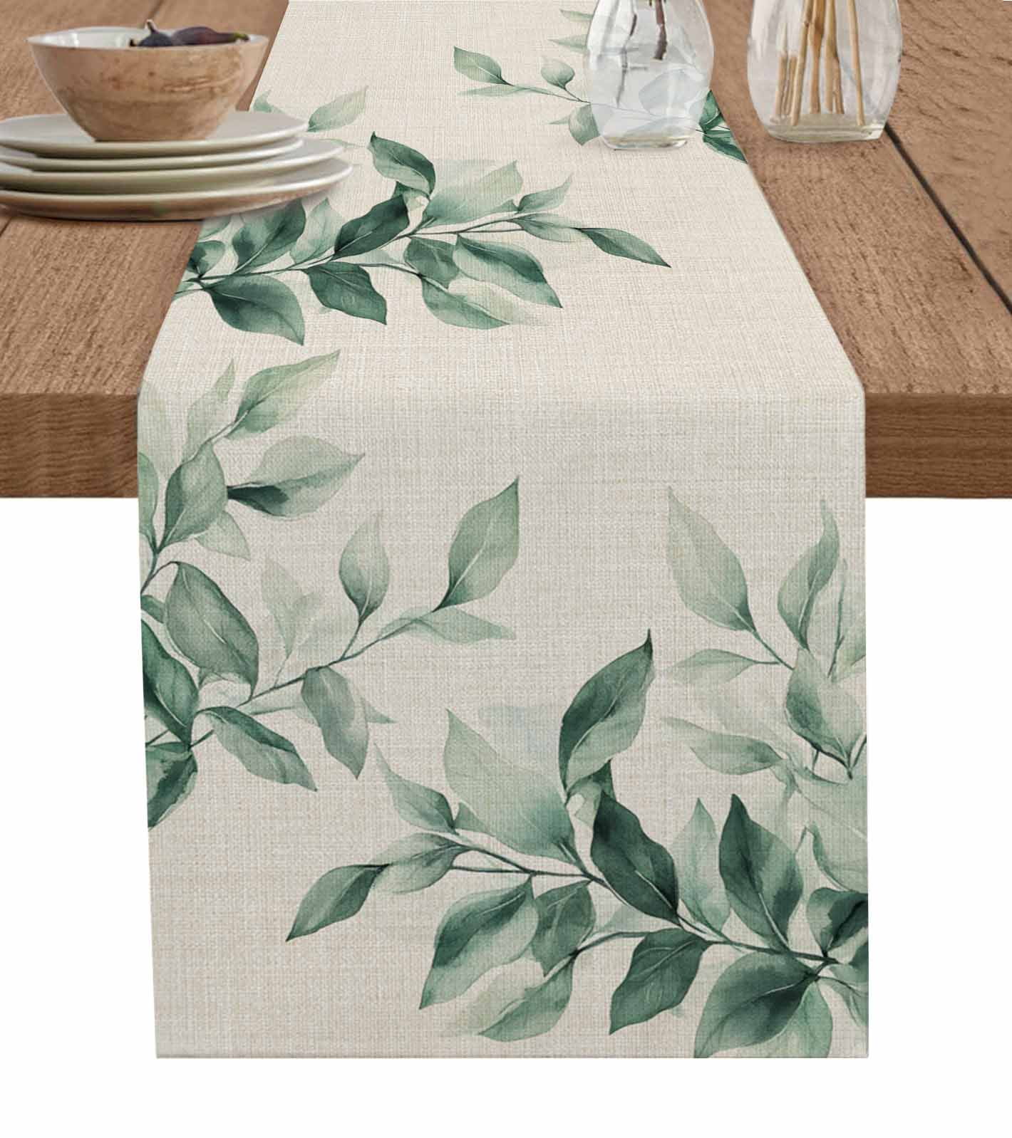 Summer Leaves Table Runner 120 Inches, Retro Country Botanical Leaf ...