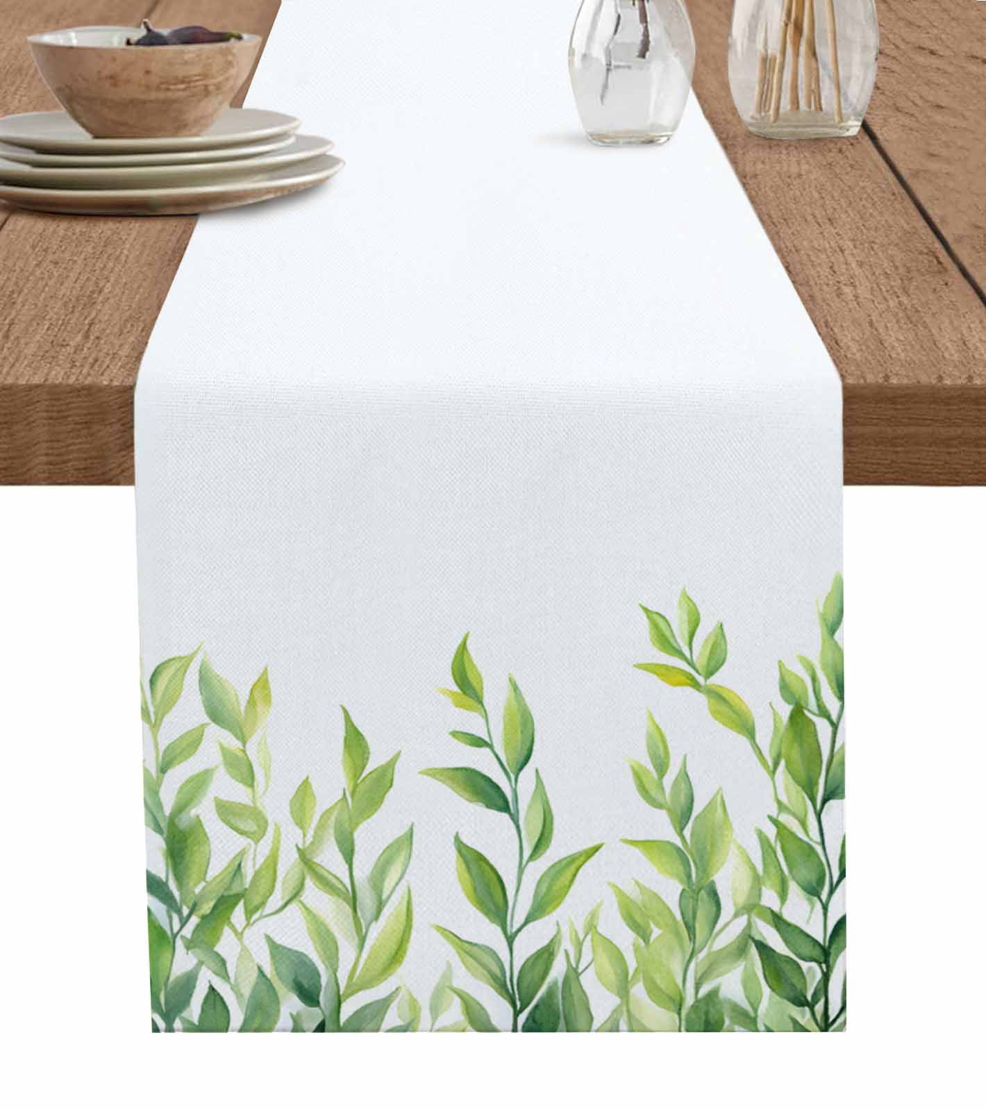 Summer Leaves Table Runner 36 Inches, Seasonal Green Nature Plants ...