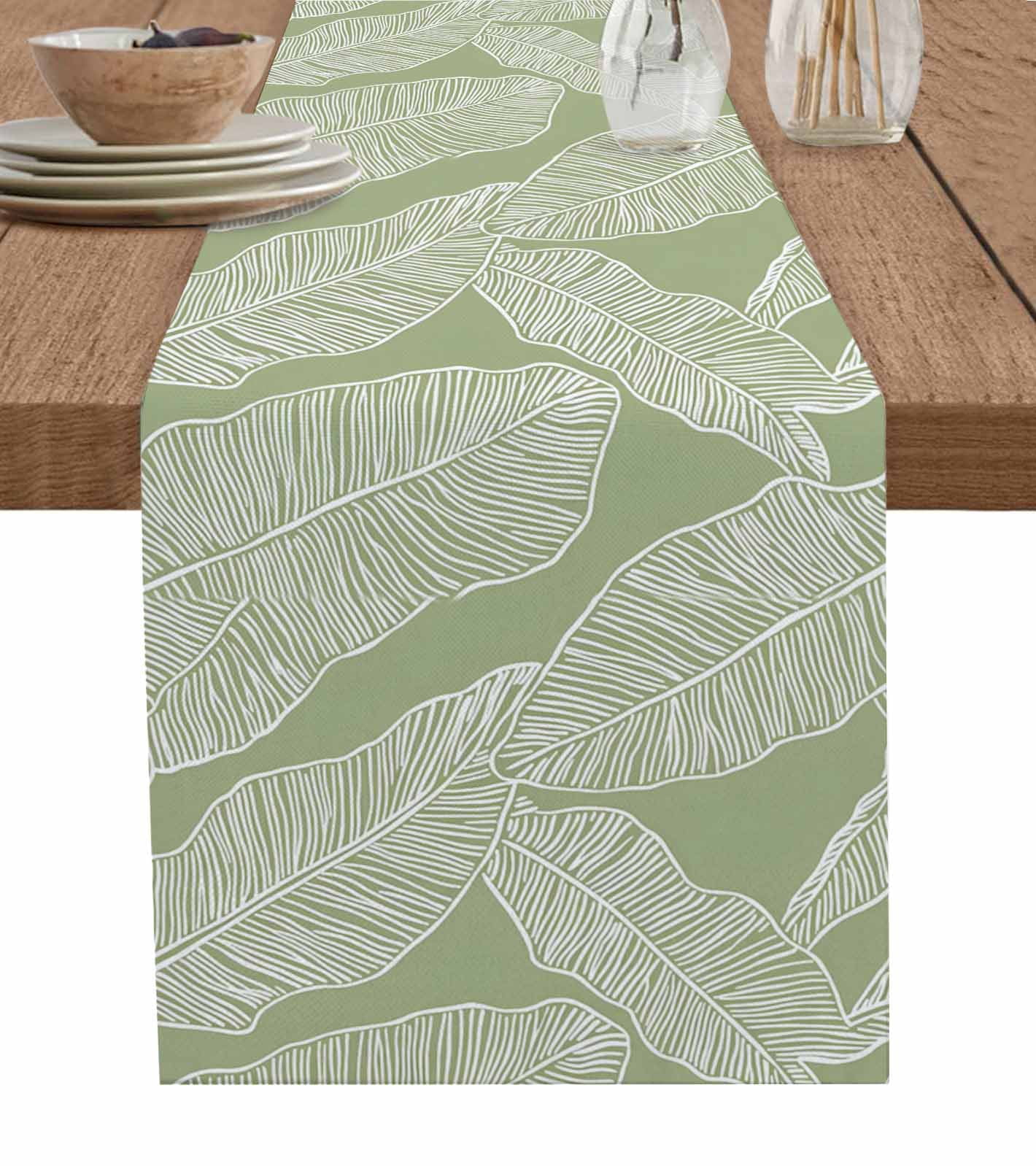 Summer Leaves Table Runner 72 Inches, Watercolor Botanical Tropical ...