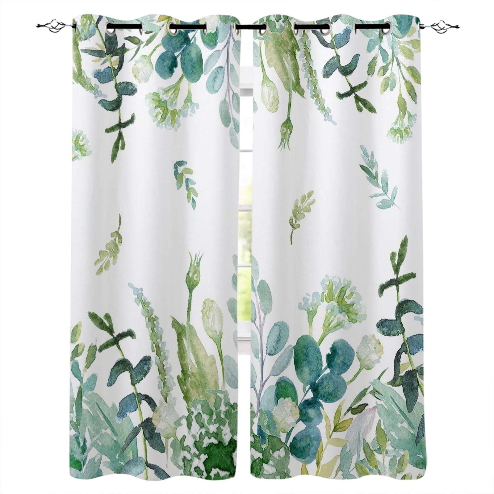 Summer Leaves Watercolor Curtains for Living Room Window Panels Bedroom ...