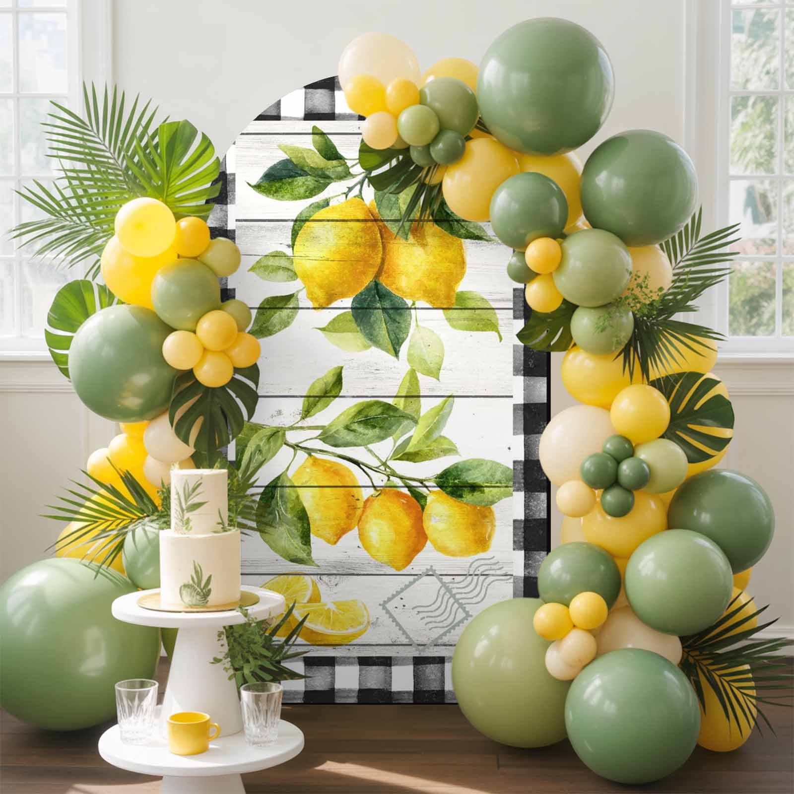 Summer Lemon Arch Backdrop Cover, 7.2FT, Country Farm Yellow Fruit Leaf ...