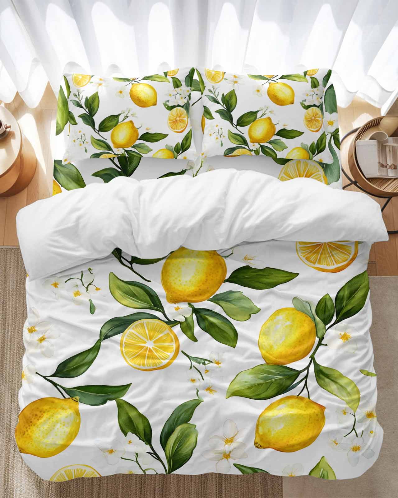 Summer Lemon Bedding Duvet Cover Set Twin Size 4 Pieces Leaf Yellow ...