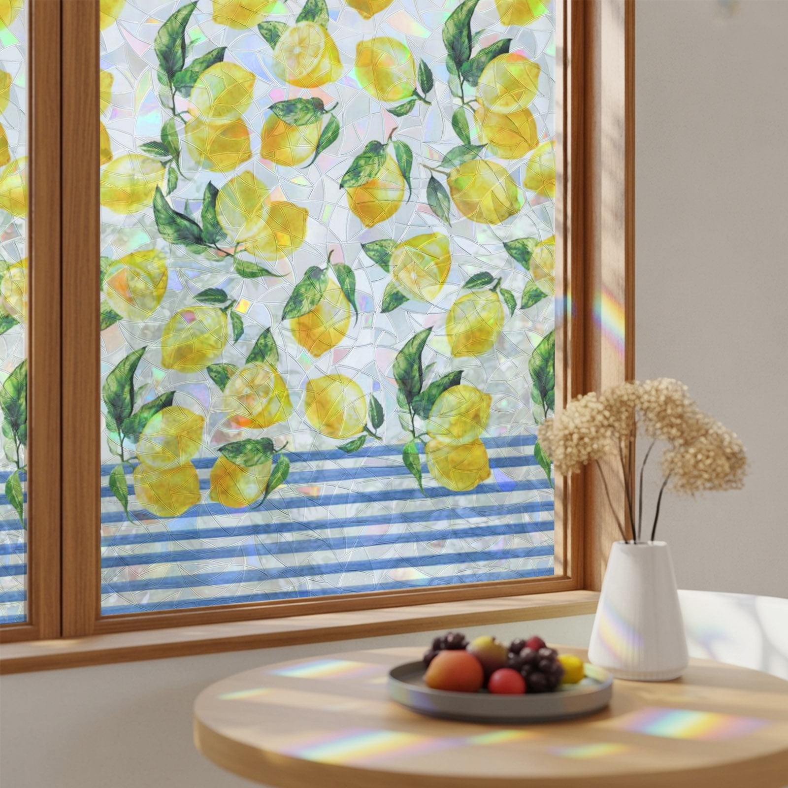 Summer Lemon Blue Stripes Window Privacy Film,Heat Control Sun Blocking ...