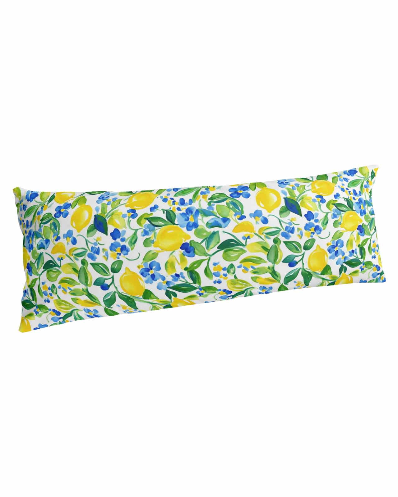 Summer Lemon Body Pillow Covers, Green Botanical Blue Flowers Soft Bed ...