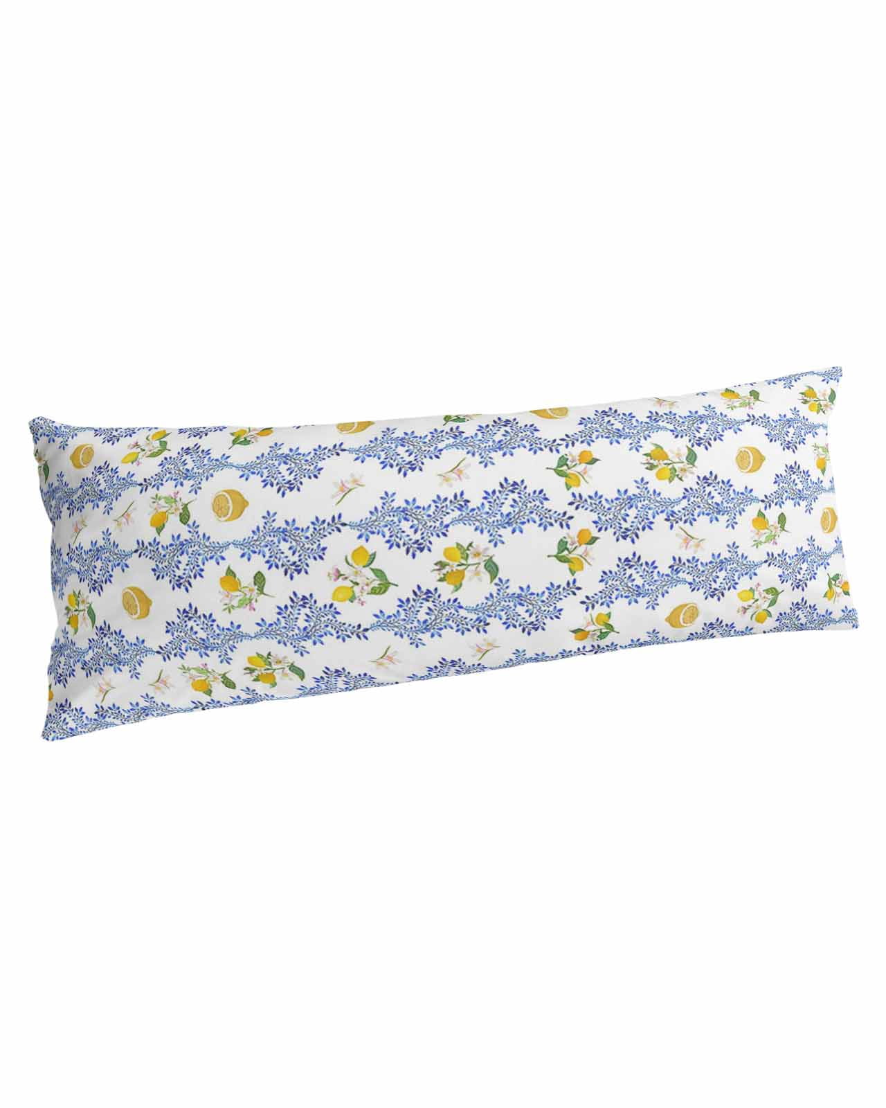 Summer Lemon Body Pillow Covers, Navy Blue Spring Floral Botanical Soft ...