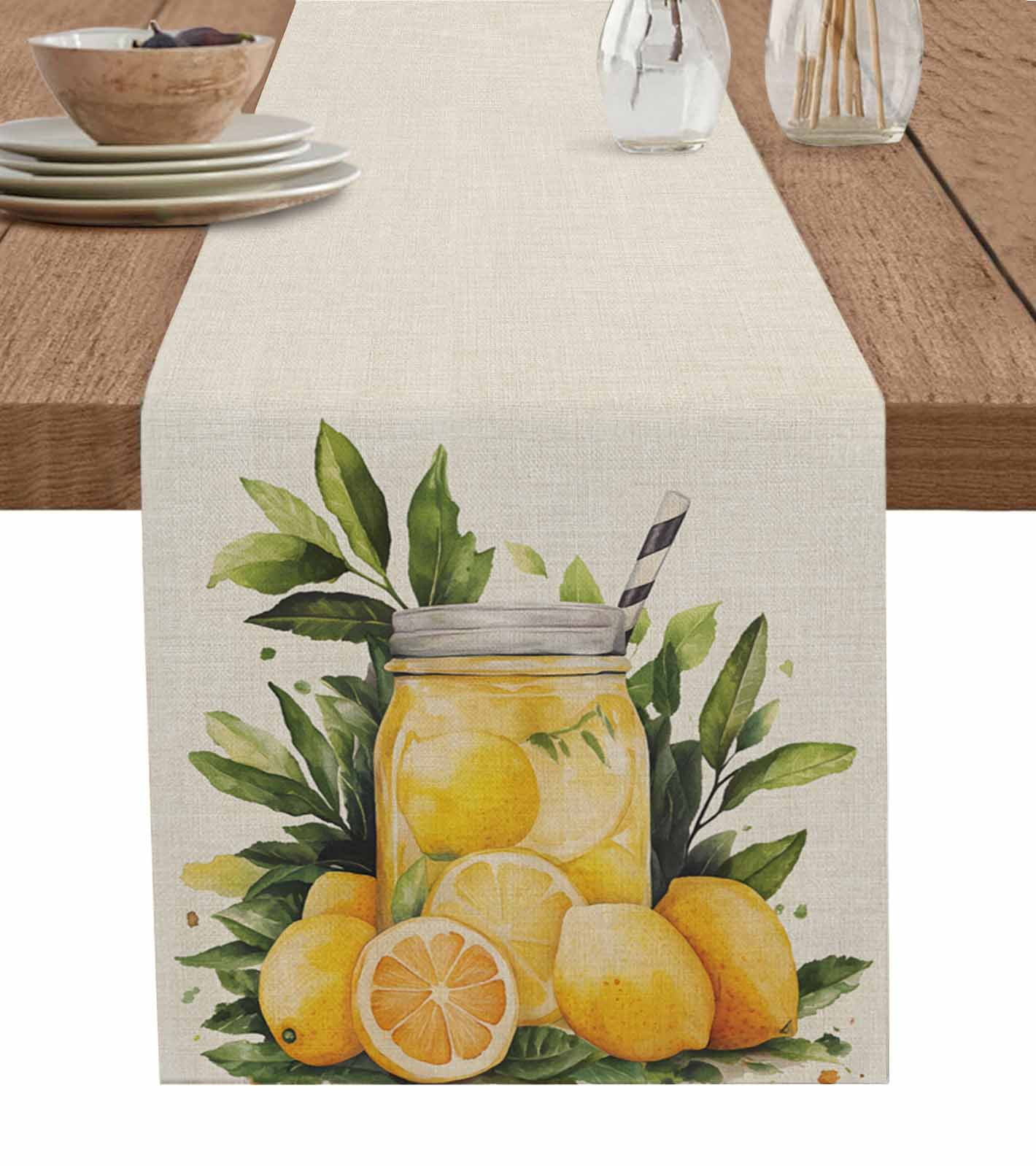 Summer Lemon Burlap Cotton Table Runner 13x48 Inches Long, Yellow ...