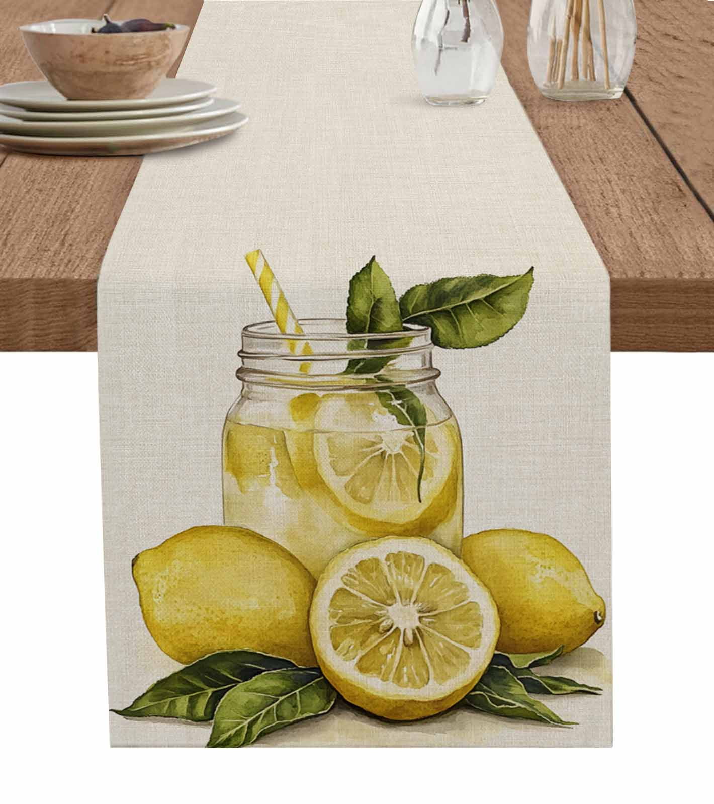 Summer Lemon Burlap Cotton Table Runner 13x48 Inches Long, Yellow ...